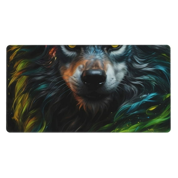 Bingfone Realistic Style Green Fur Wolf Large Gaming Mouse Pad,Extended ...