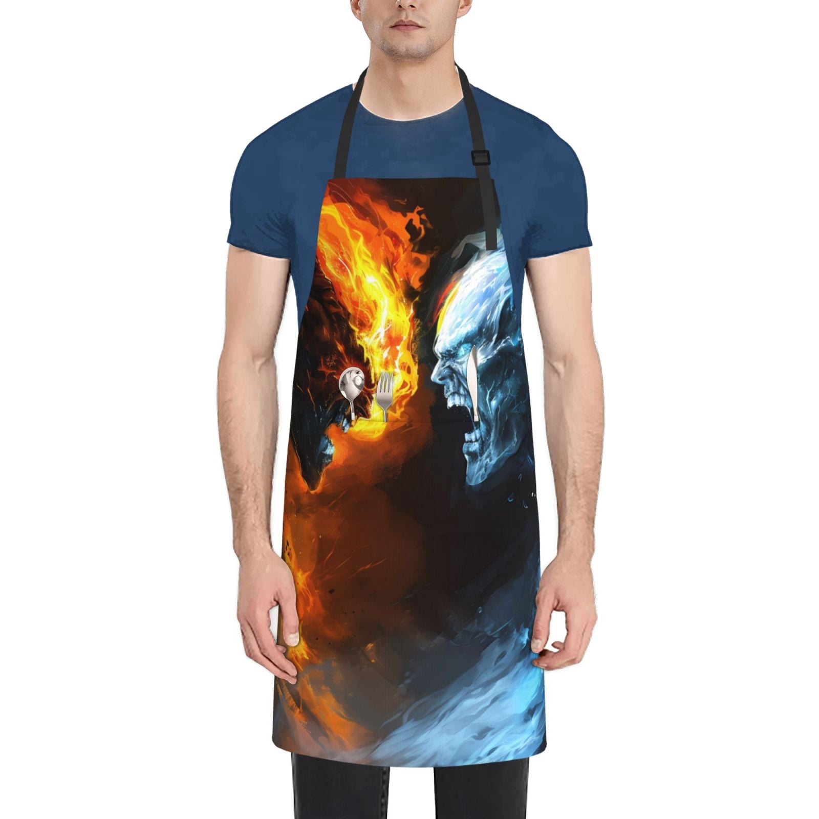 Bingfone Red And Blue Fire Skull Warrior Apron Gifts For Men, Women ...