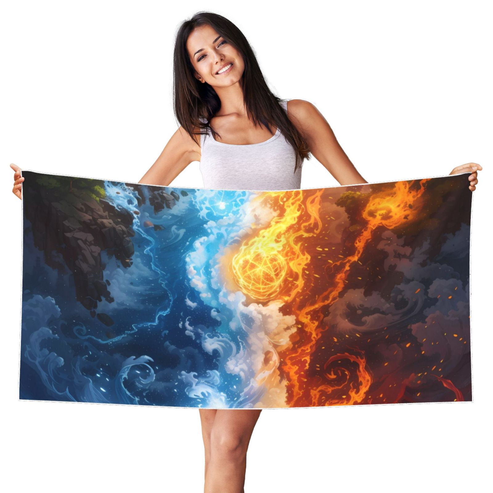 Bingfone Red And Blue Flame Waves Oversized 27.7x55 Inches Beach Towel ...