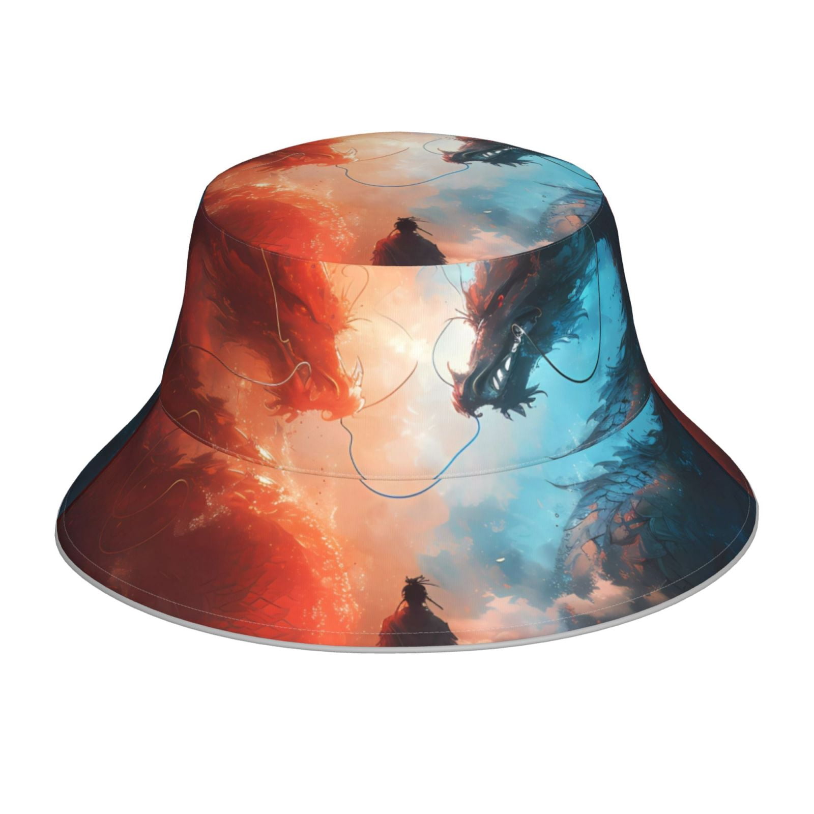Bingfone Red And Blue Sky Dragon Bucket Hat for Men Women,Packable ...