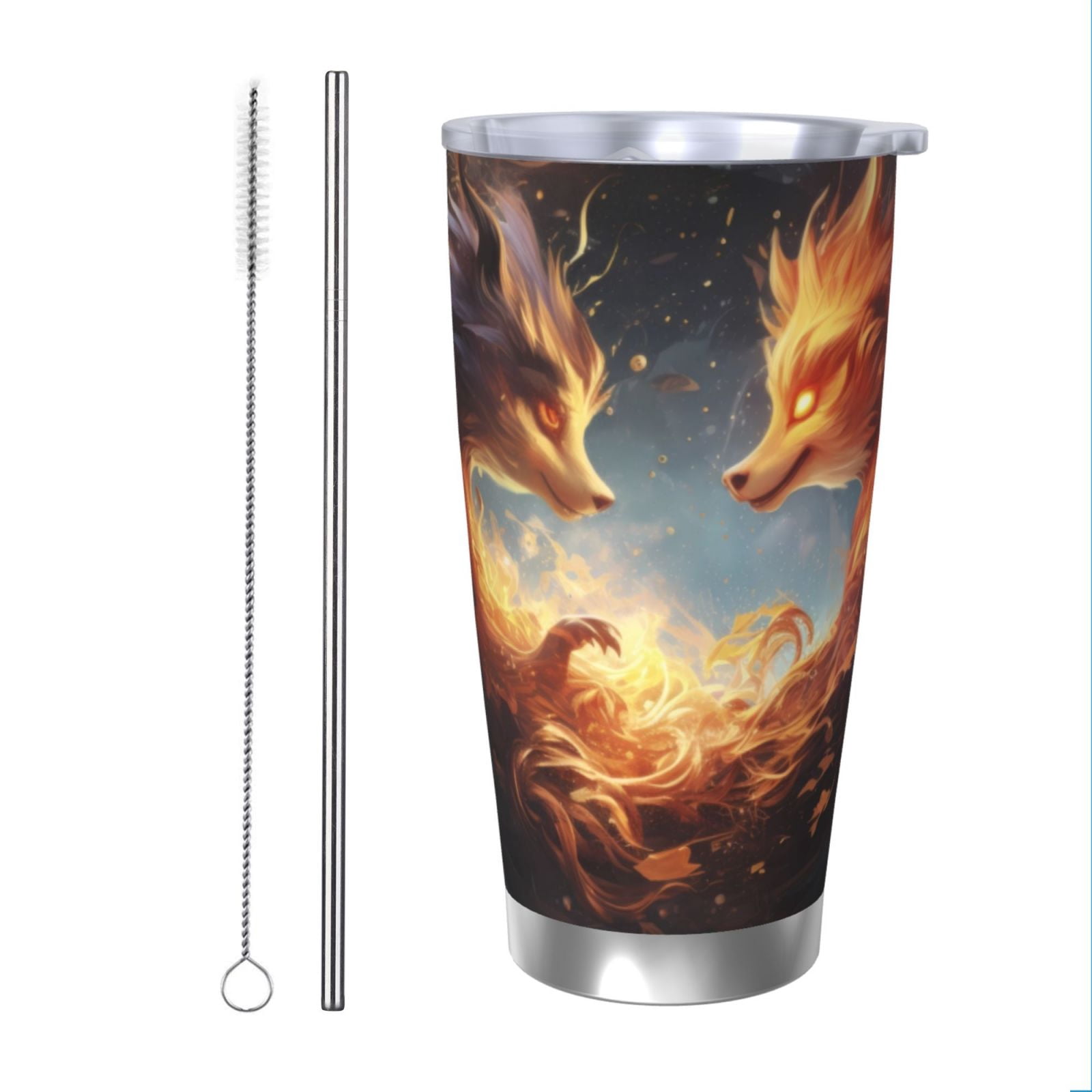Bingfone Red And Gray Flame Fox for 20 Oz Stainless Steel Travel Mug ...
