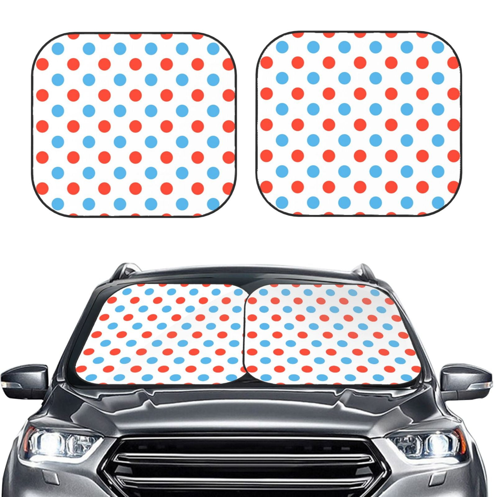 Bingfone Red Blue Polka Dots Windshield Sun Shade 2-Piece Foldable Car ...
