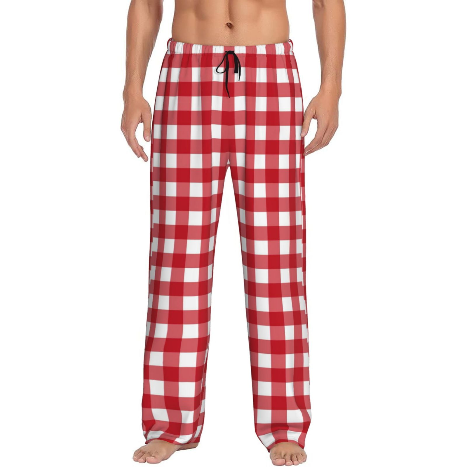 Bingfone Red Checkboard Mens All Over Print Sleep Pajama Pants-Large ...