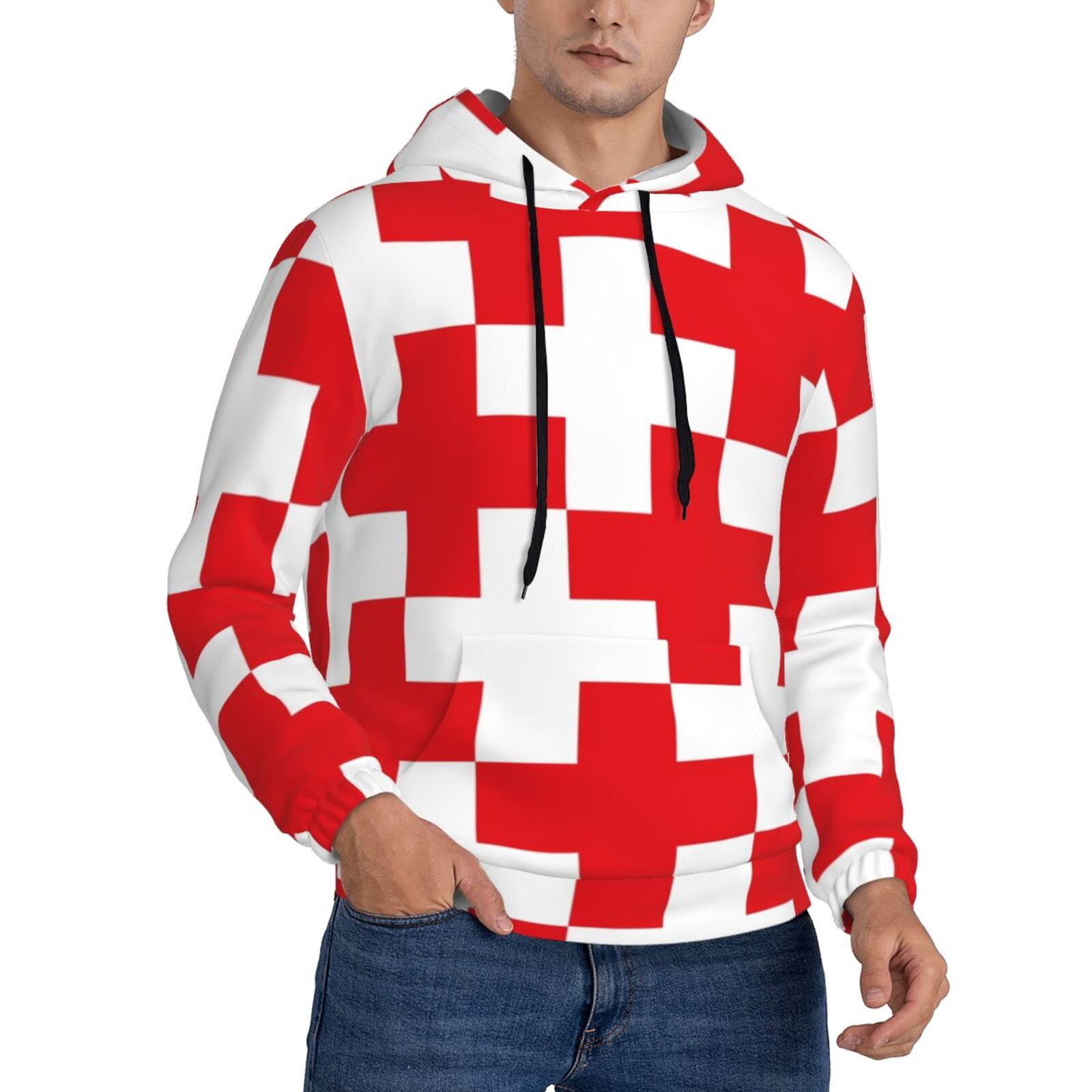 Bingfone Red Cross 1 Men's Drawstring Hoodie Long Sleeve Pocket ...