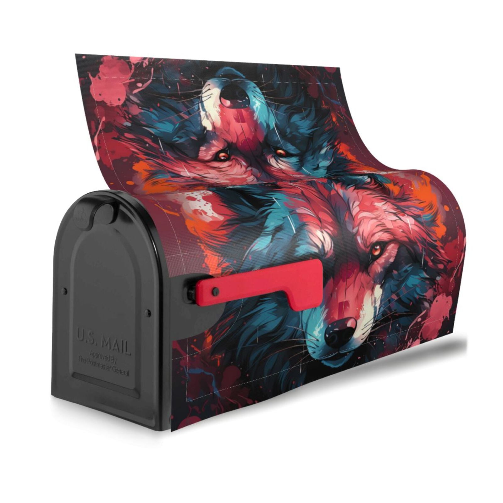 Bingfone Red Flame Wolf Head Magnetic Mailbox Cover Standard Size for ...