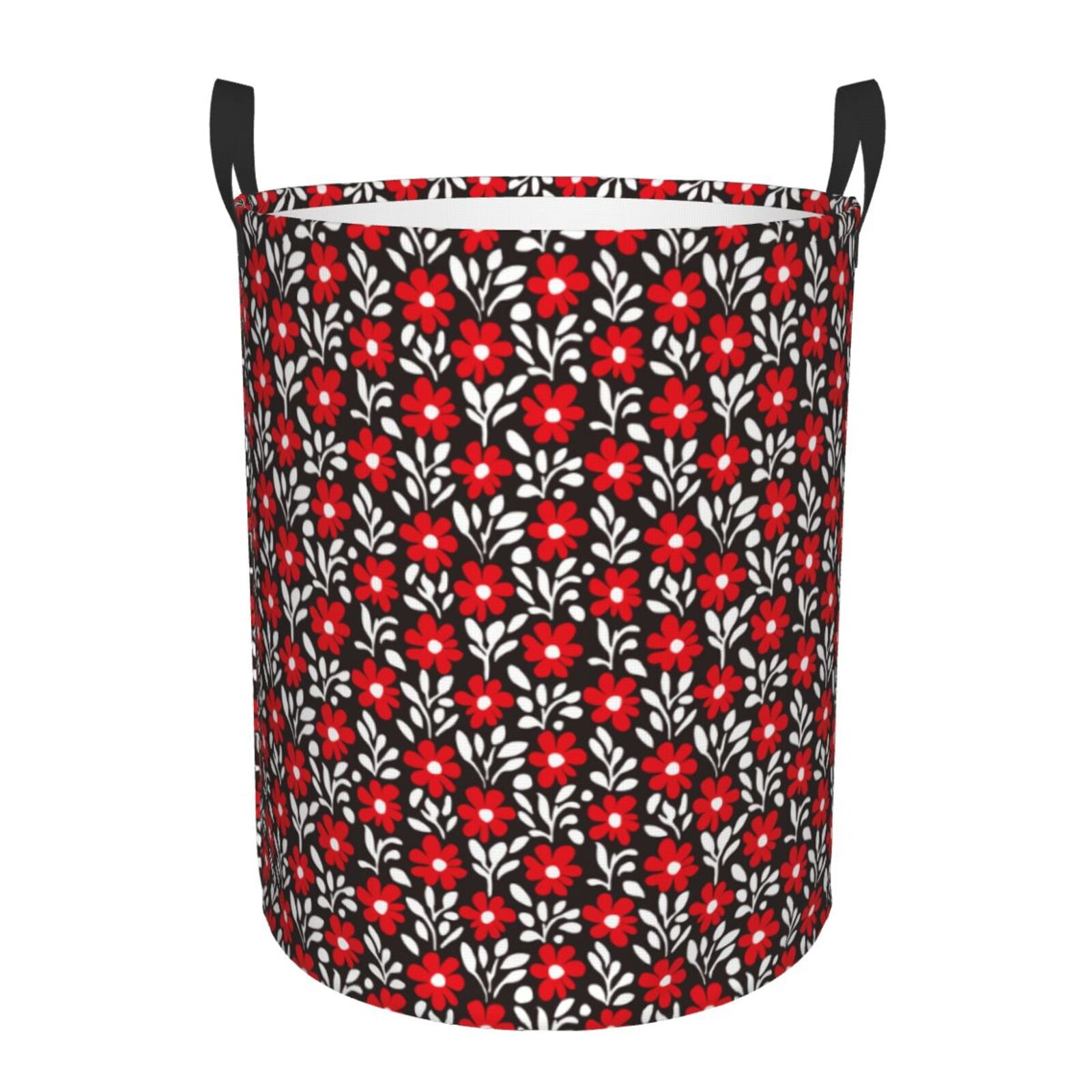 Bingfone Red Floral Waterproof Foldable Laundry Hamper Bucket with ...