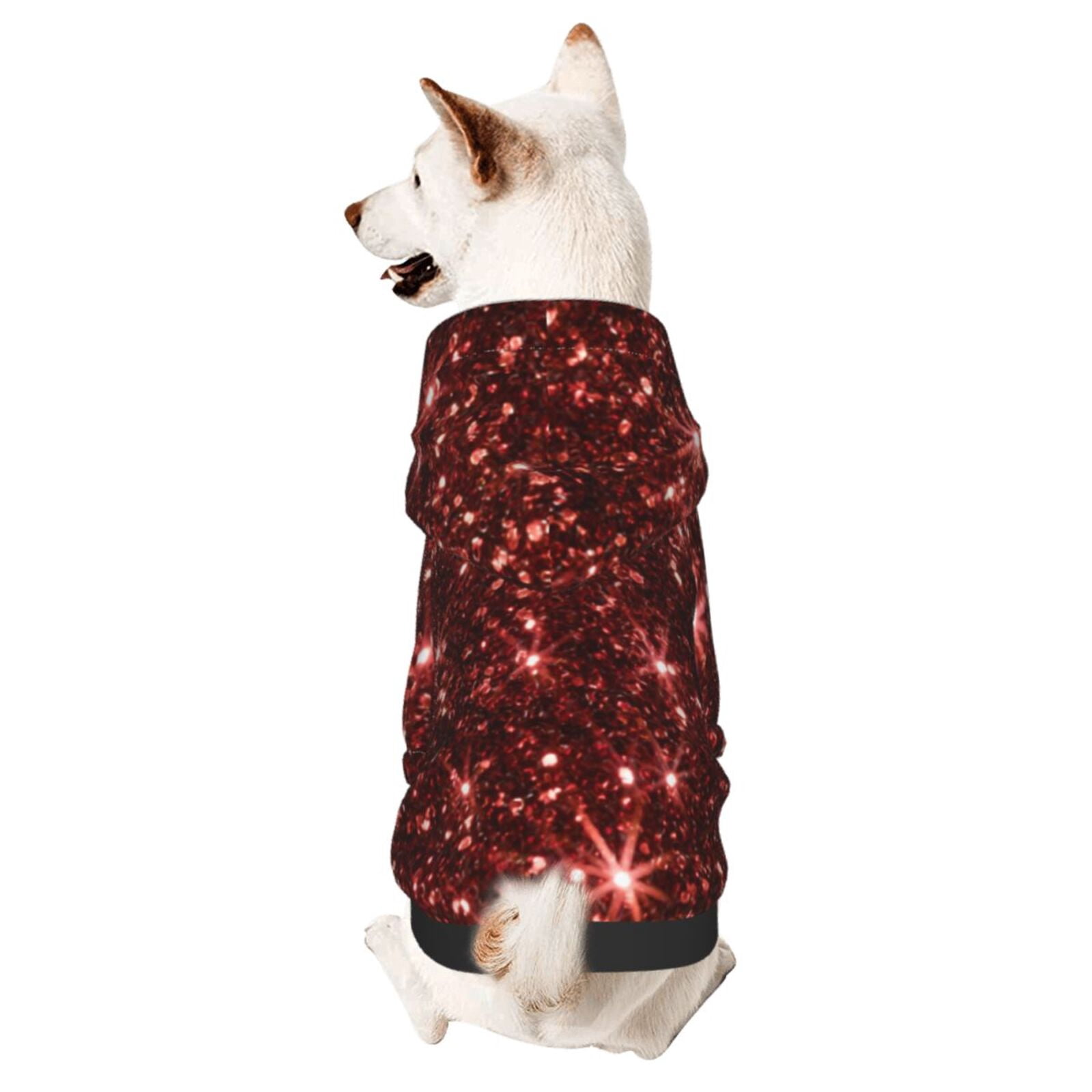 Bingfone Red Glitter Texture Dog Clothes Hoodie, Pet Winter Coat,Puppy ...