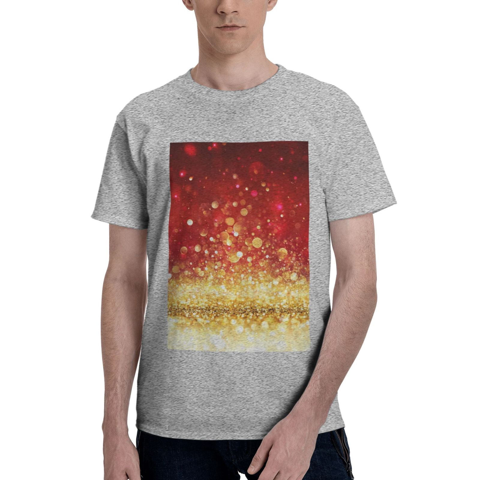 Bingfone Red Gold Glitter Men'S Loose Fit Short-Sleeve Pocket T-Shirt ...