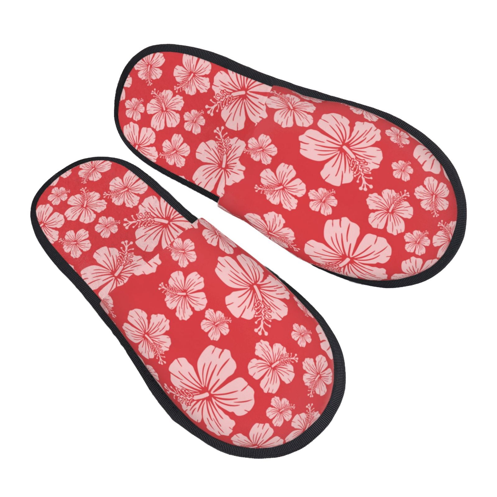 Bingfone Red Hibiscus Flower House Slippers For Women Men With Soft ...