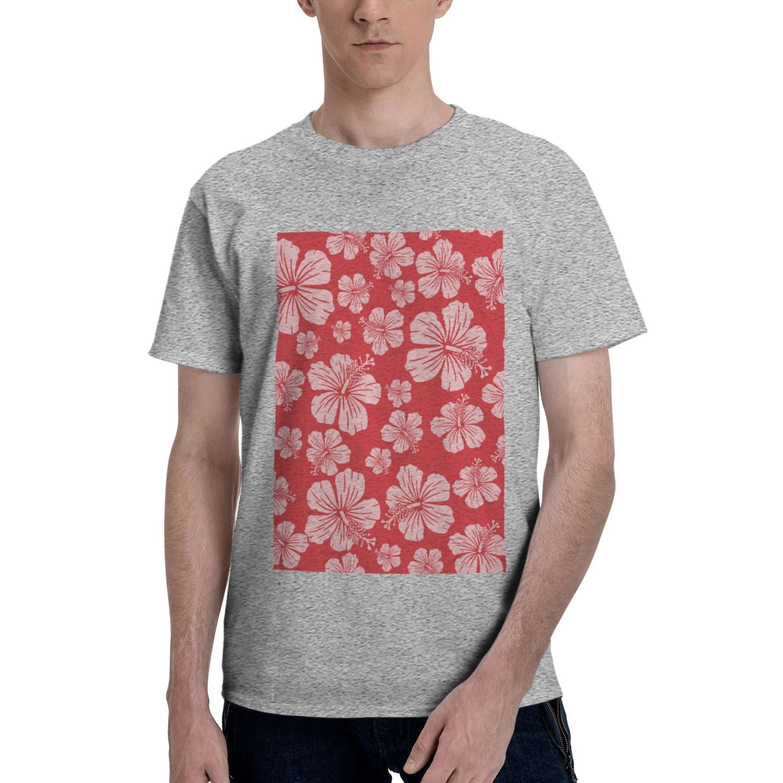 Bingfone Red Hibiscus Flower Men'S Loose Fit Short-Sleeve Pocket T ...