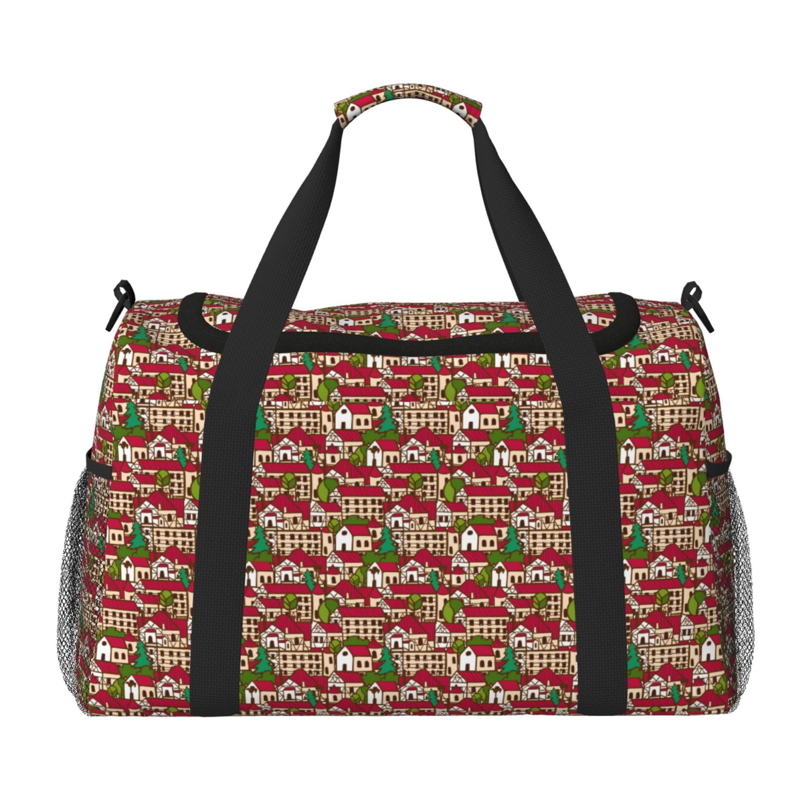 Bingfone Red Houses Print Travel Duffel Tote Bag,Waterproof Shoulder ...