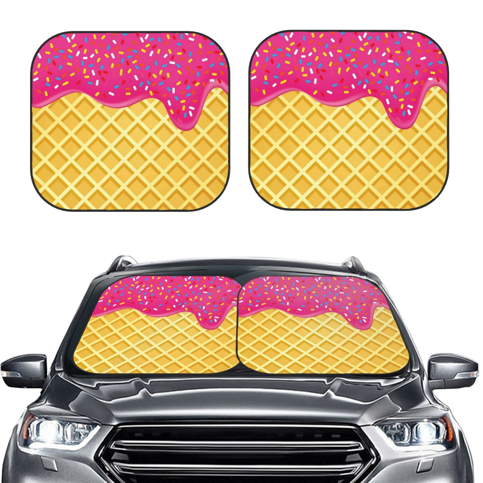 Bingfone Red Ice Cream Print 2-Piece Sun Shade Front Windshield ...
