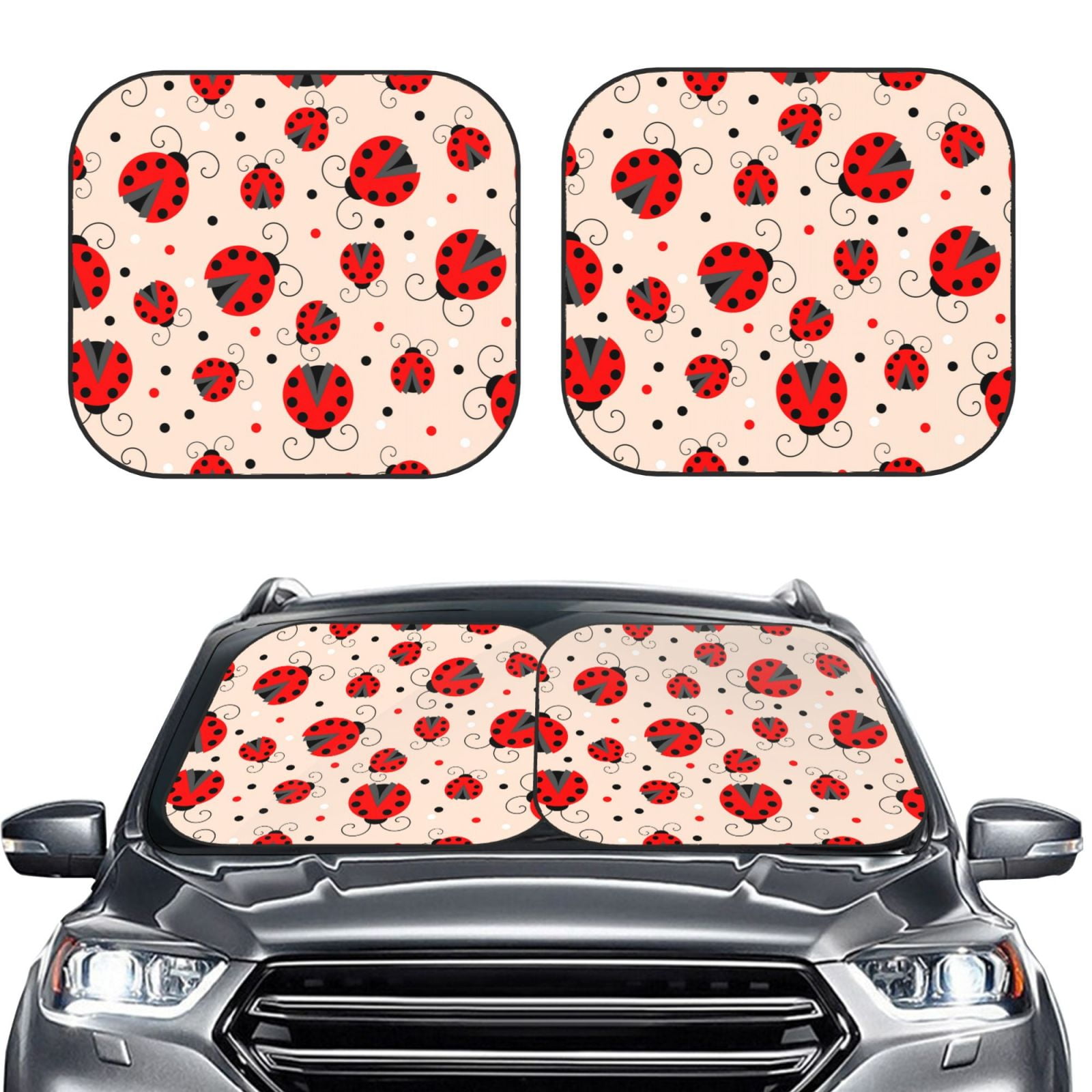 Bingfone Red Ladybug Windshield Sun Shade 2-Piece Foldable Car Front ...