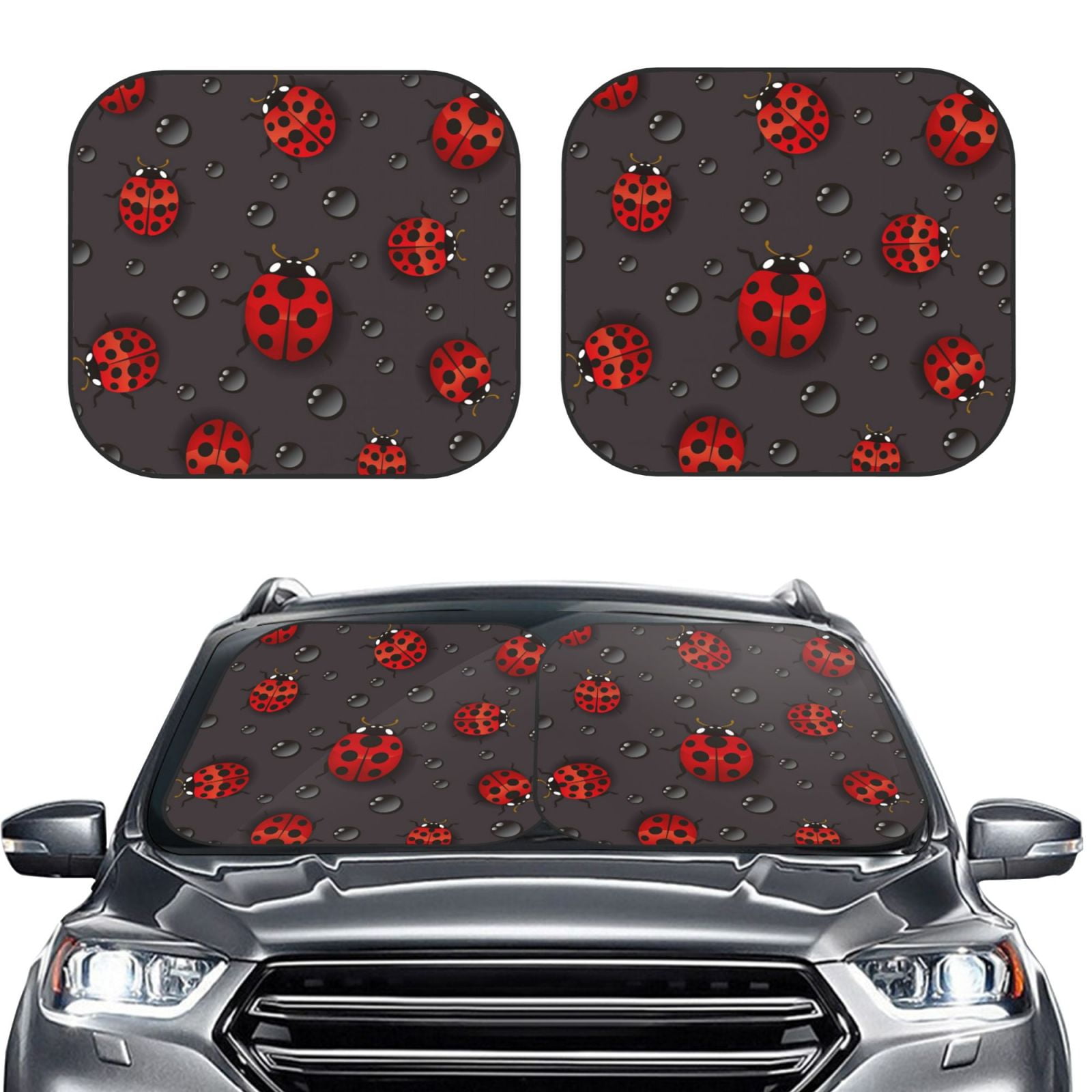 Bingfone Red Ladybugs On Dark Background Print 2-Piece Sun Shade Front ...