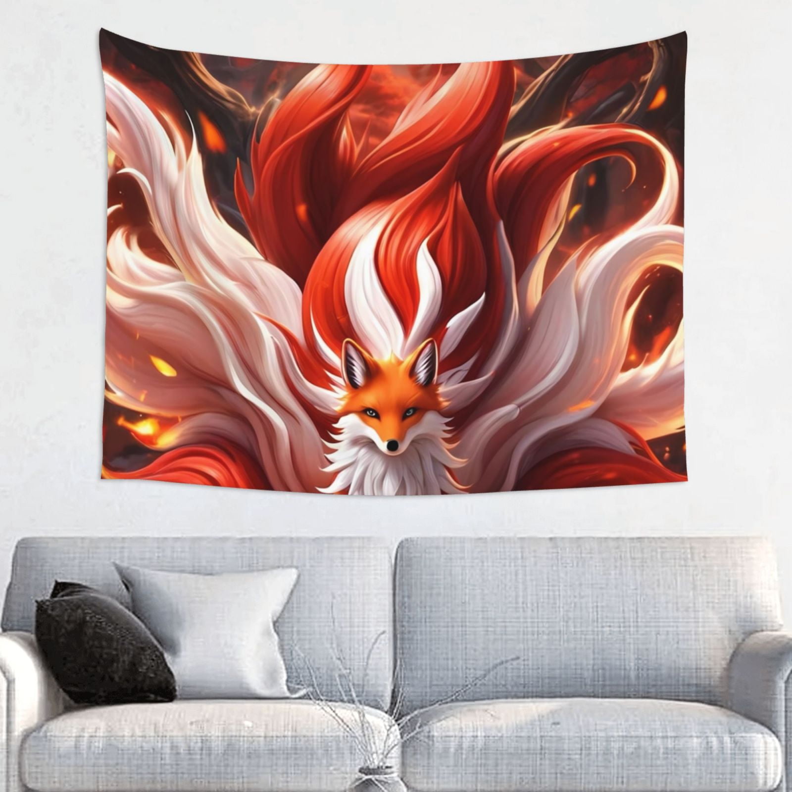 Bingfone Red Leaf Flame Fox Tapestry Wall Hanging Decor for Living Room ...