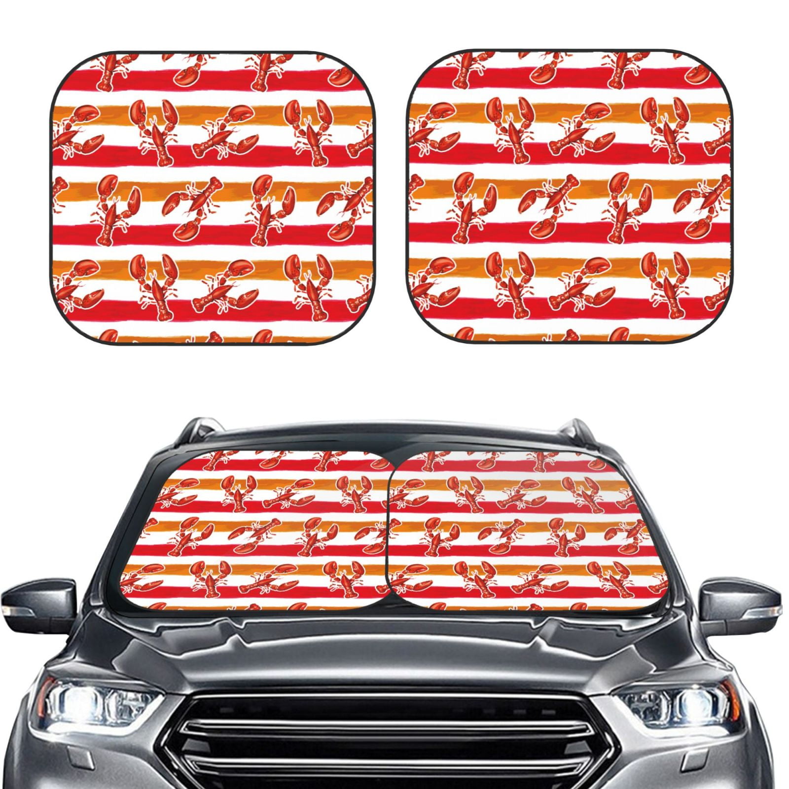 Bingfone Red Lobster Windshield Sun Shade 2-Piece Foldable Car Front ...