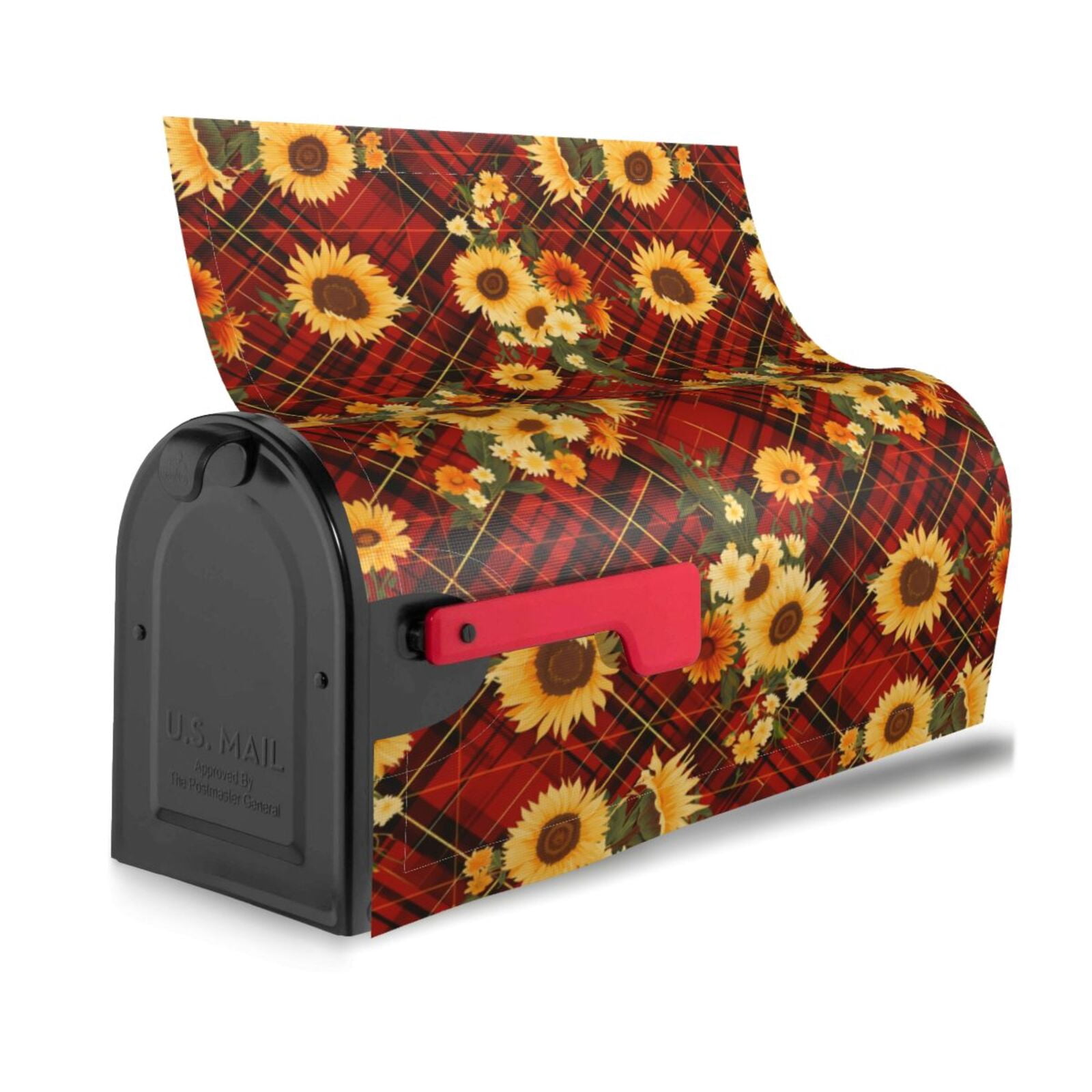 Bingfone Red Plaid Sunflower Magnetic Mailbox Cover Standard Size for ...