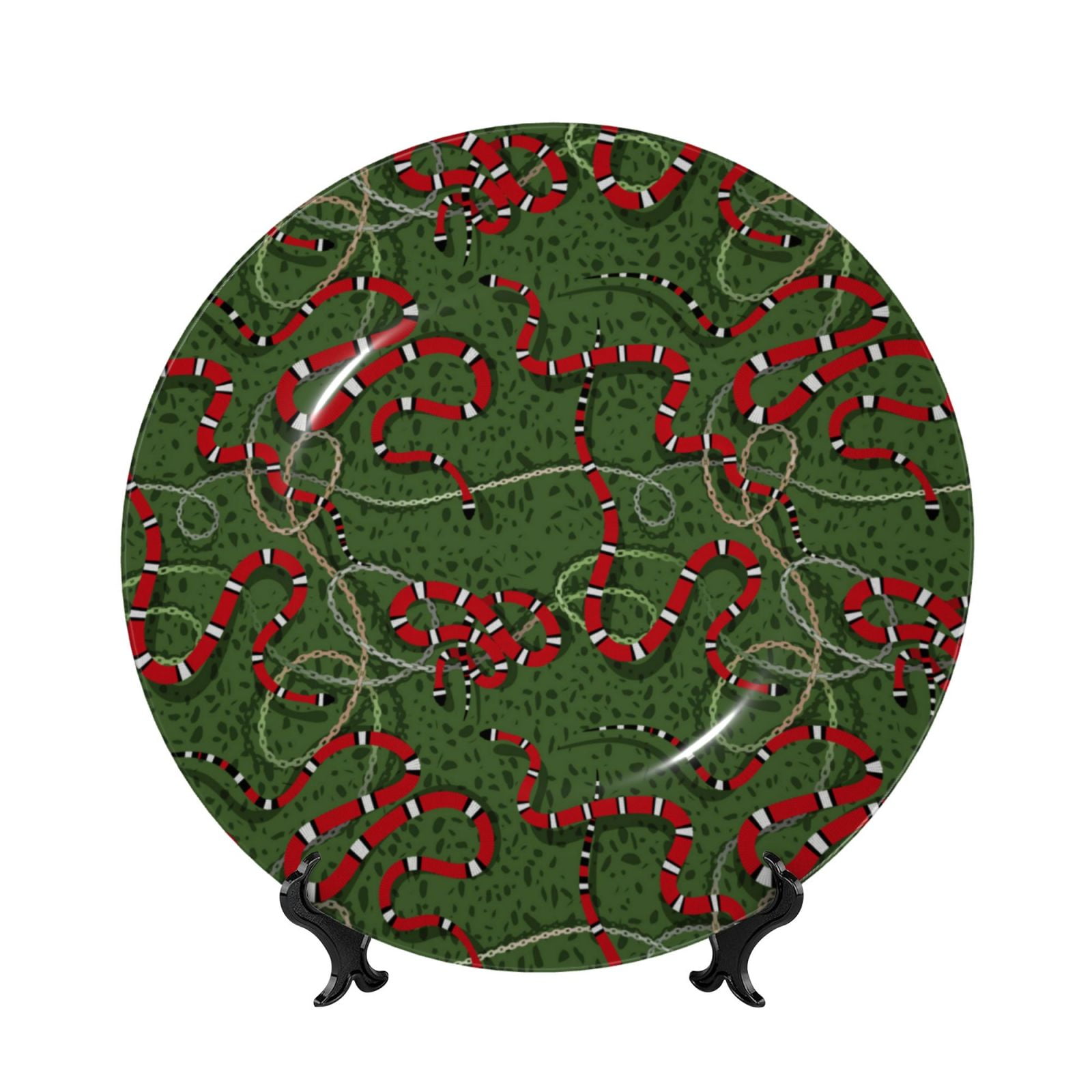 Bingfone Red Snake Print Bone China Dinner Decorative Plates,Handmade ...