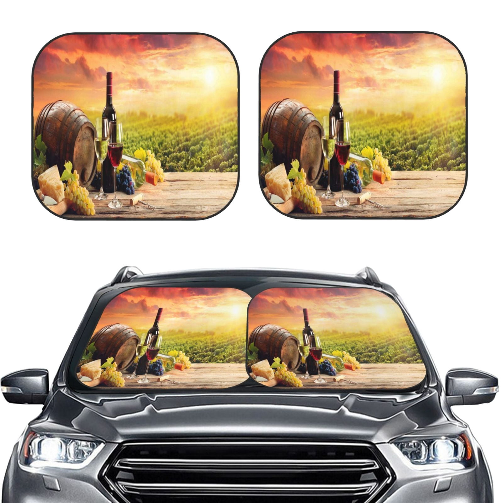 Bingfone Red Wine Glasses Print 2-Piece Sun Shade Front Windshield ...