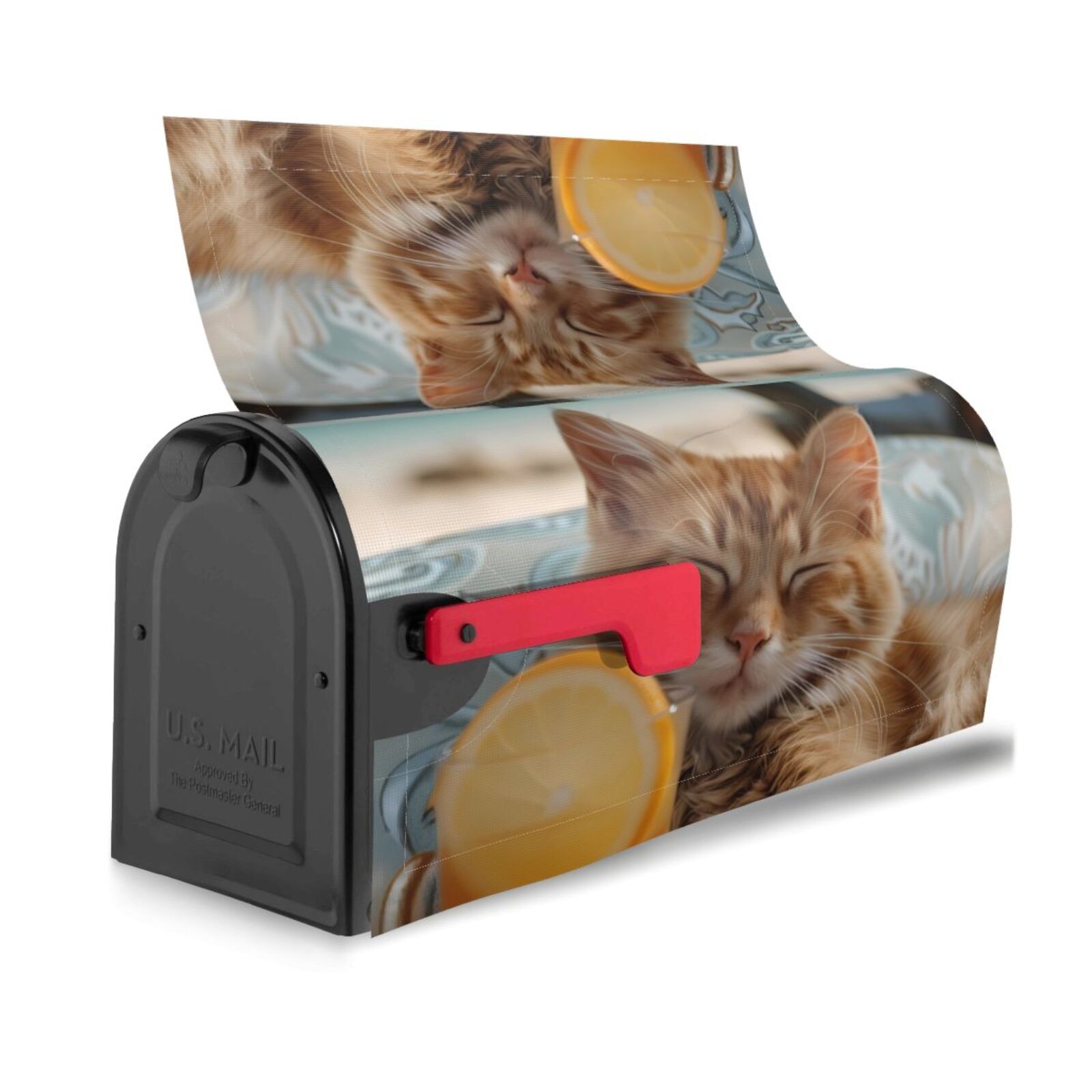 Bingfone Relaxing Cat With Orange Juice Magnetic Mailbox Cover Standard ...