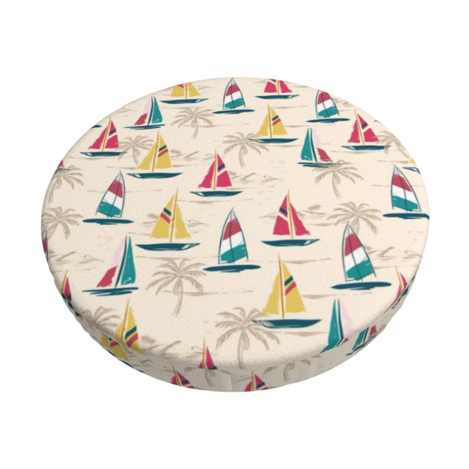 Bingfone Reto Marine Nautical Padded Round Bar Stool Cover Cushion with Elastic Fabric Round ...