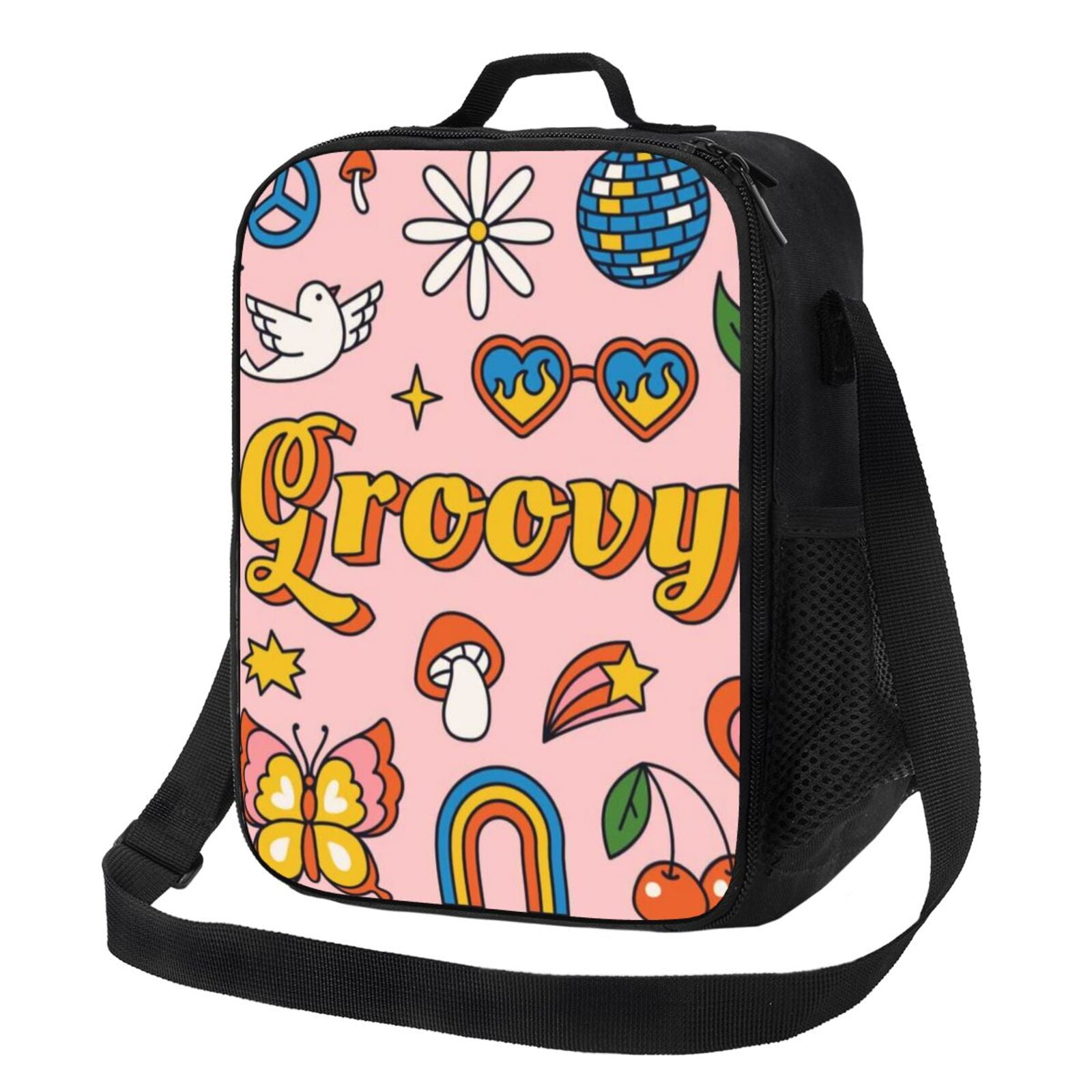 Bingfone Retro 70s Hippie Reusable Insulated Lunch Bag Cooler For Work ...
