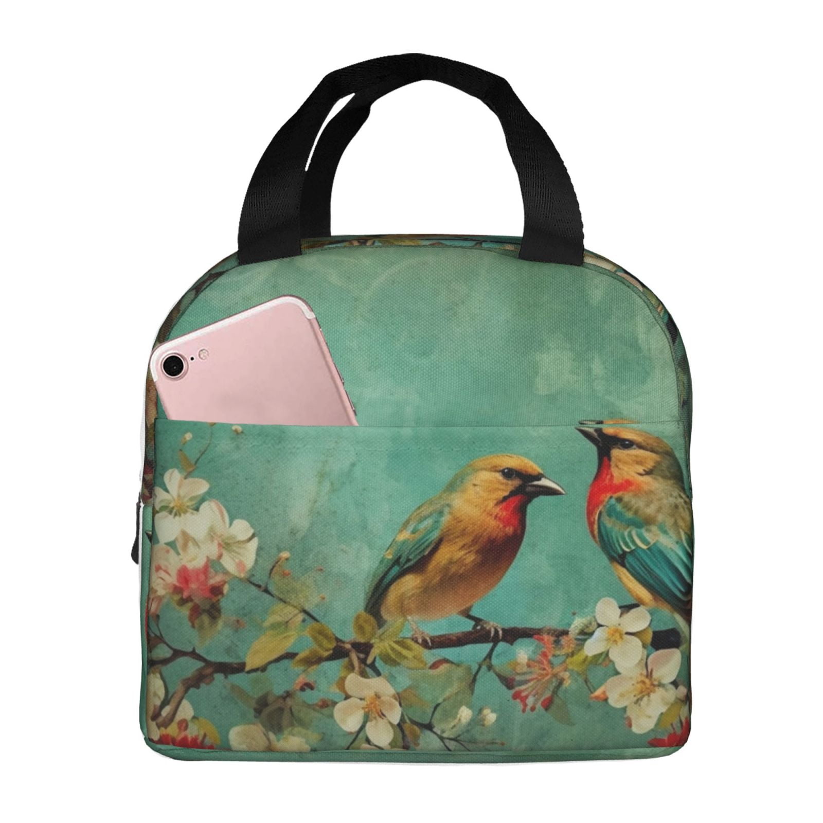 Bingfone Retro Birds Print Lunch Bag Insulated Lunch Box, Small ...