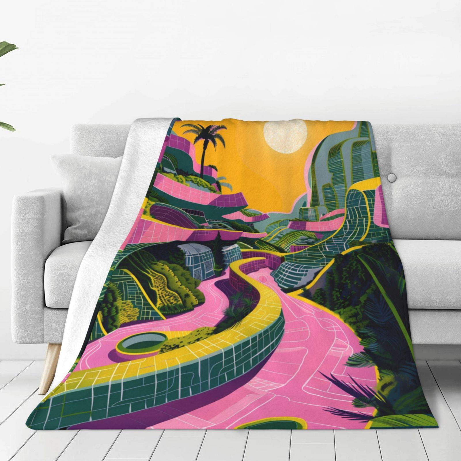 Bingfone Retro Futuristic Landscape Print Flannel Fleece Blanket Throw ...