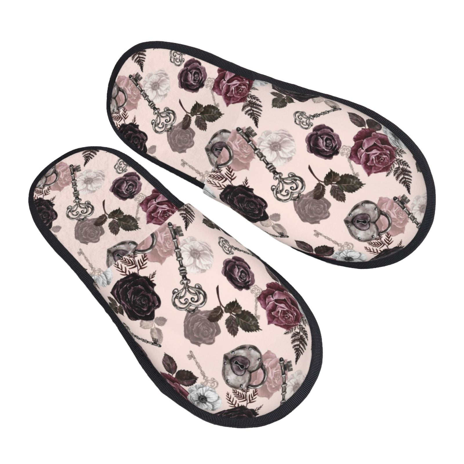 Bingfone Retro Red Black Roses House Slippers For Women Men With Soft ...