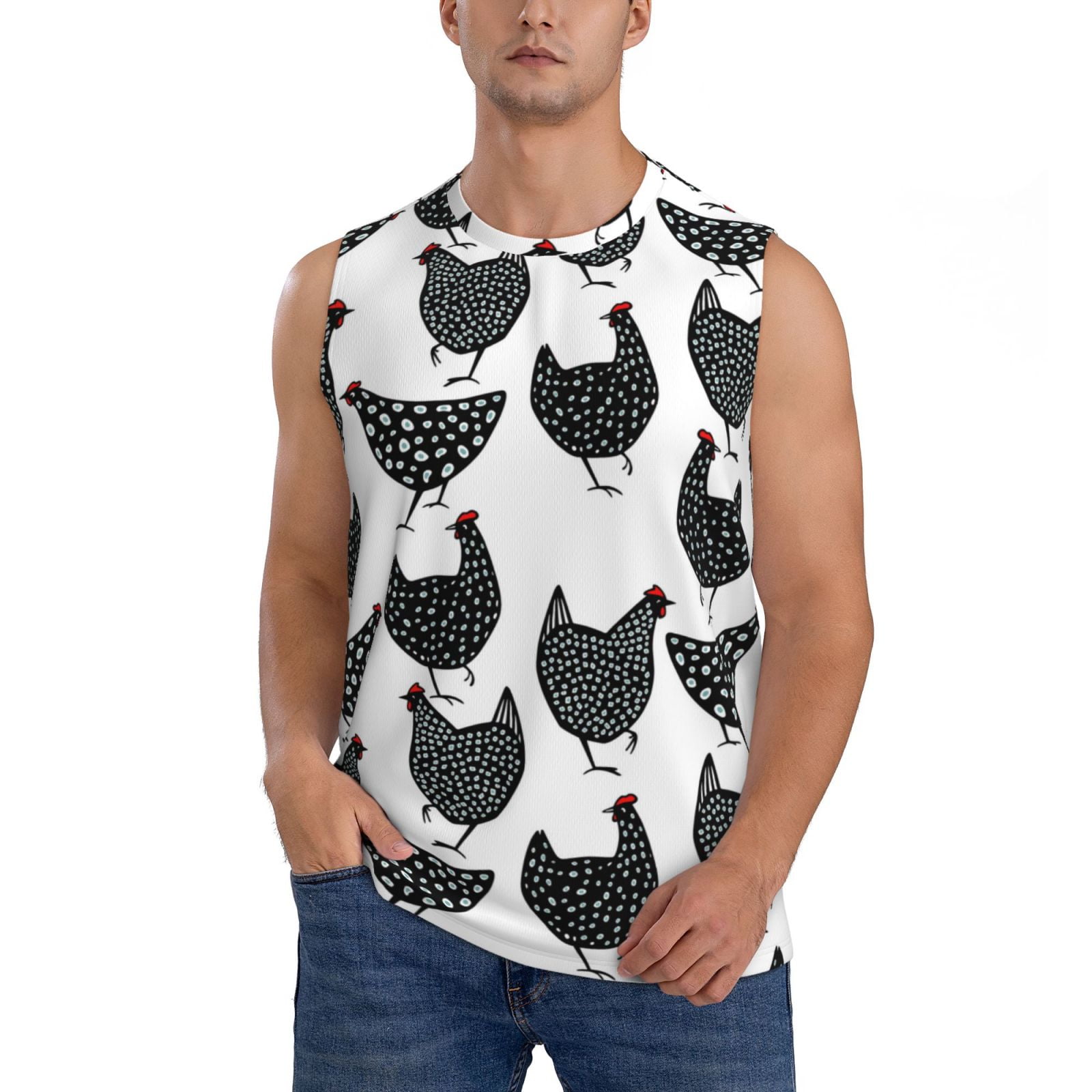 Bingfone Retro Rooster Pattern Men's Tank Tops Workout Sleeveless Tee ...