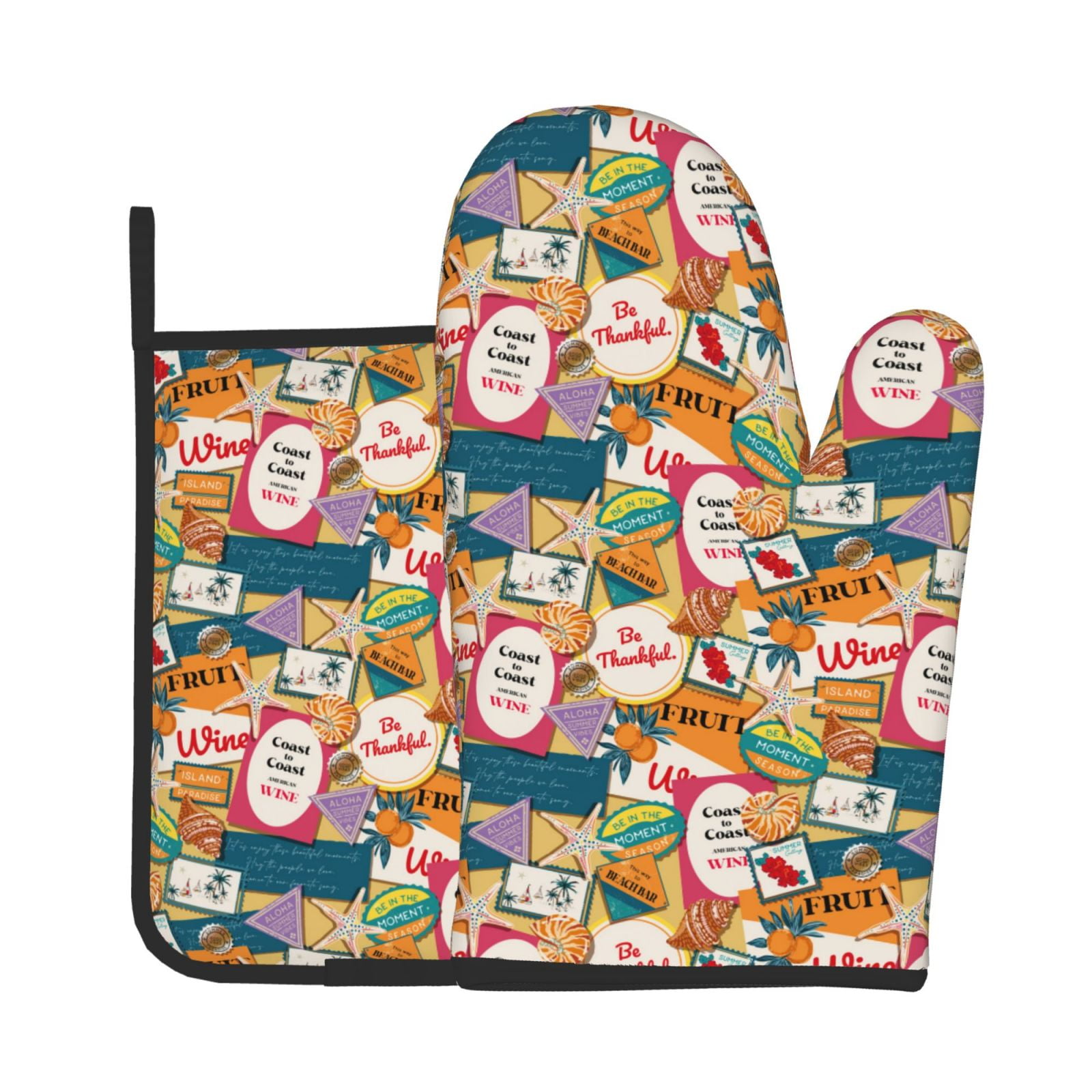 Bingfone Retro Summer Stamp Print Oven Mitts Pot Holders Set 2 PCS for ...