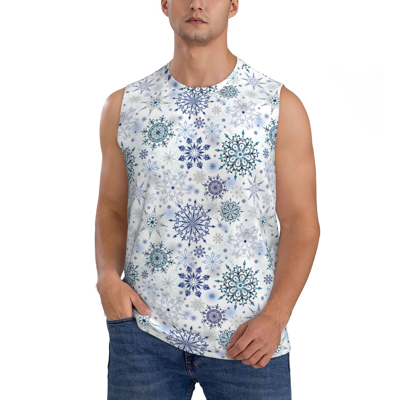 Bingfone Retro ice blue snowflakes Pattern Men's Tank Tops Workout ...