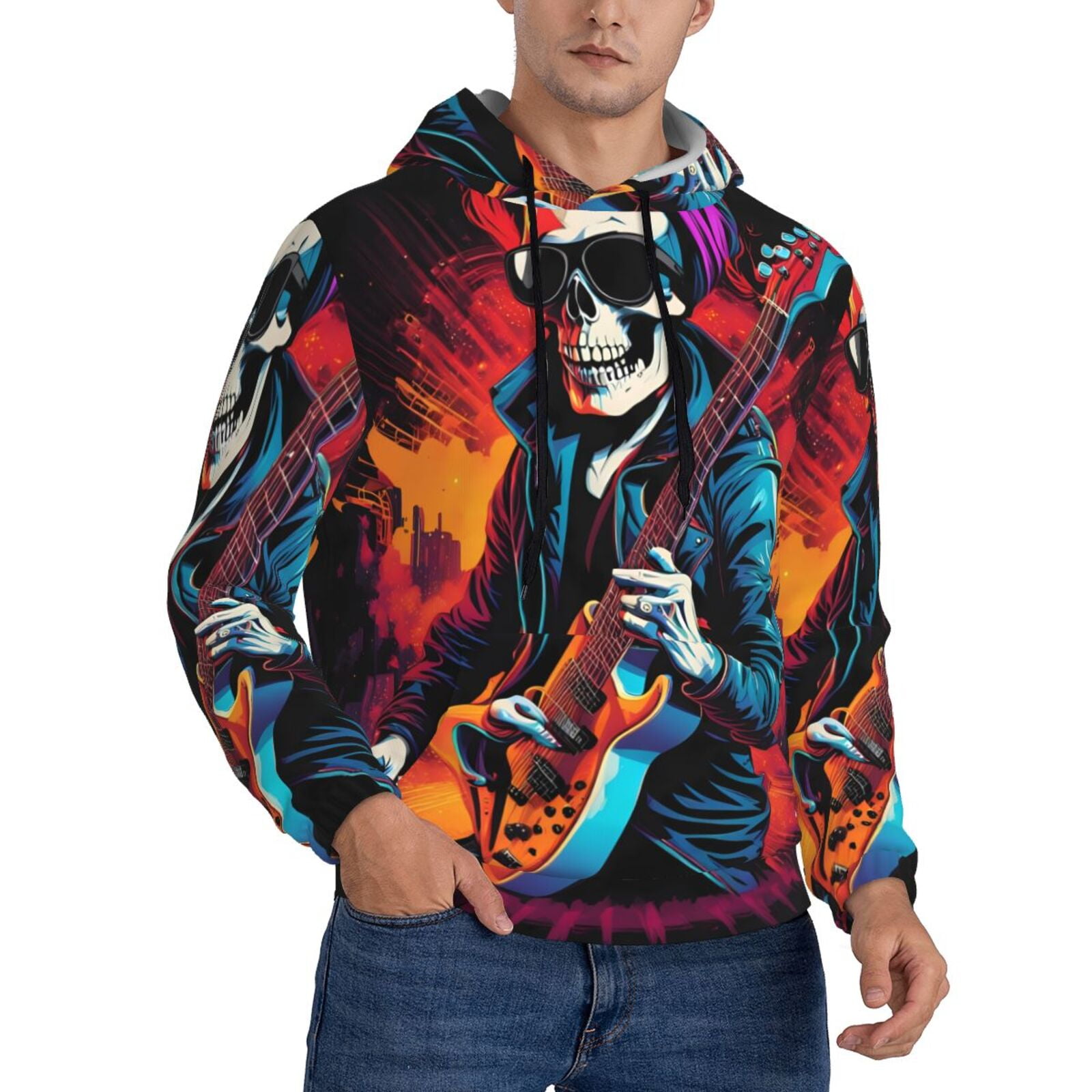 Bingfone Rock Skull Singer Men's Drawstring Hoodie Long Sleeve Pocket ...