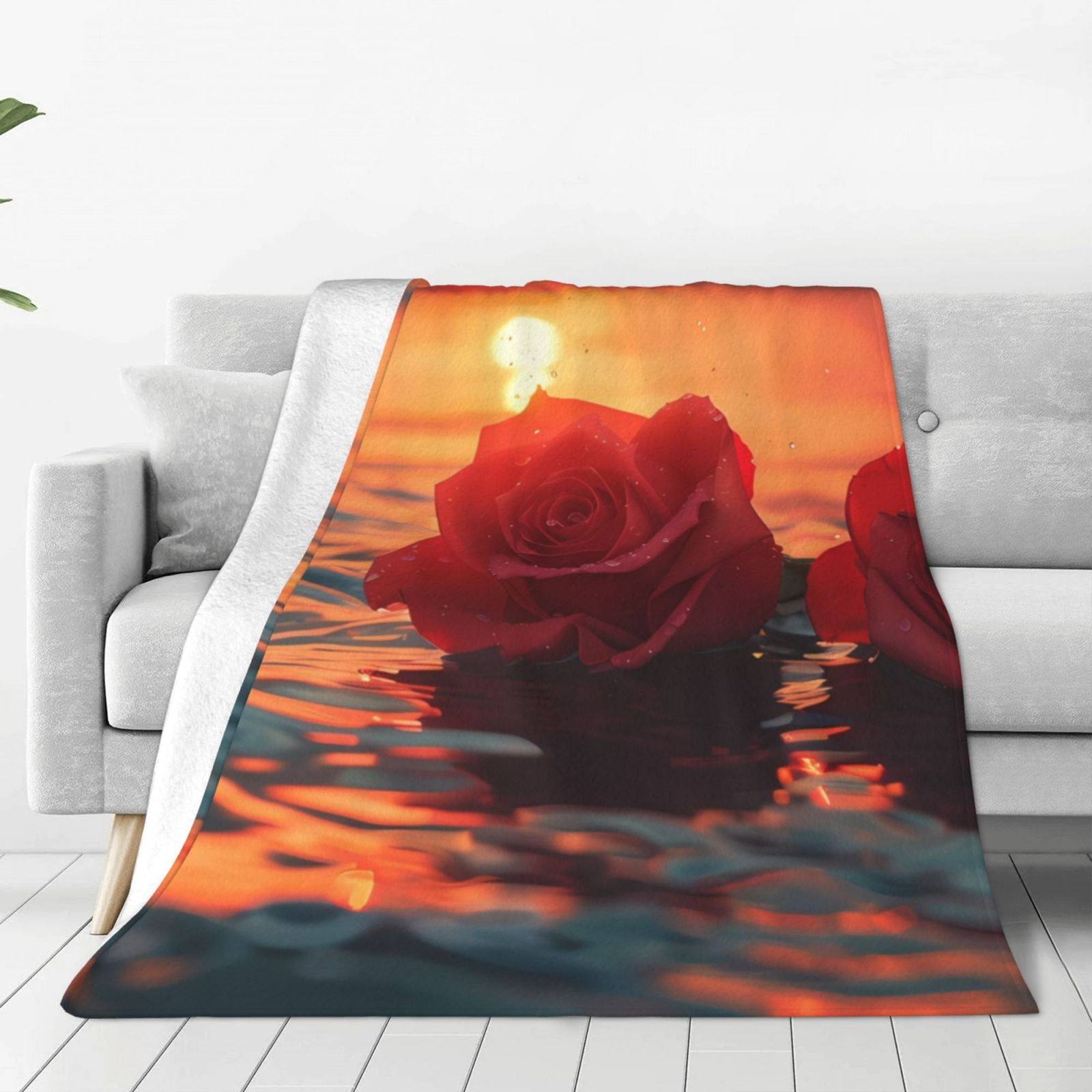 Bingfone Romantic Roses Sunset Ocean Print Flannel Fleece Blanket Throw ...