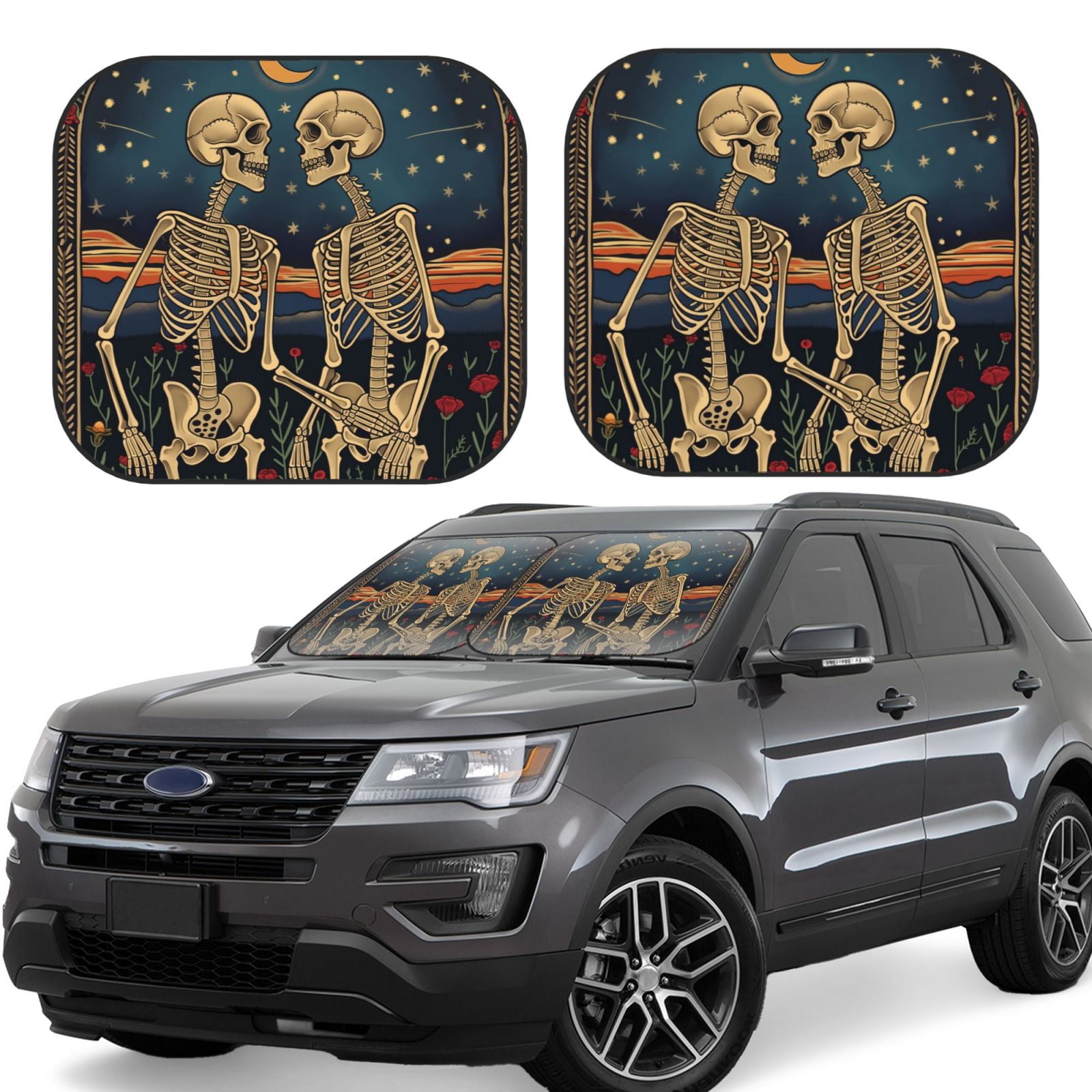 Bingfone Romantic Skeletons Under Moon Windshield Sun Shade 2-Piece ...