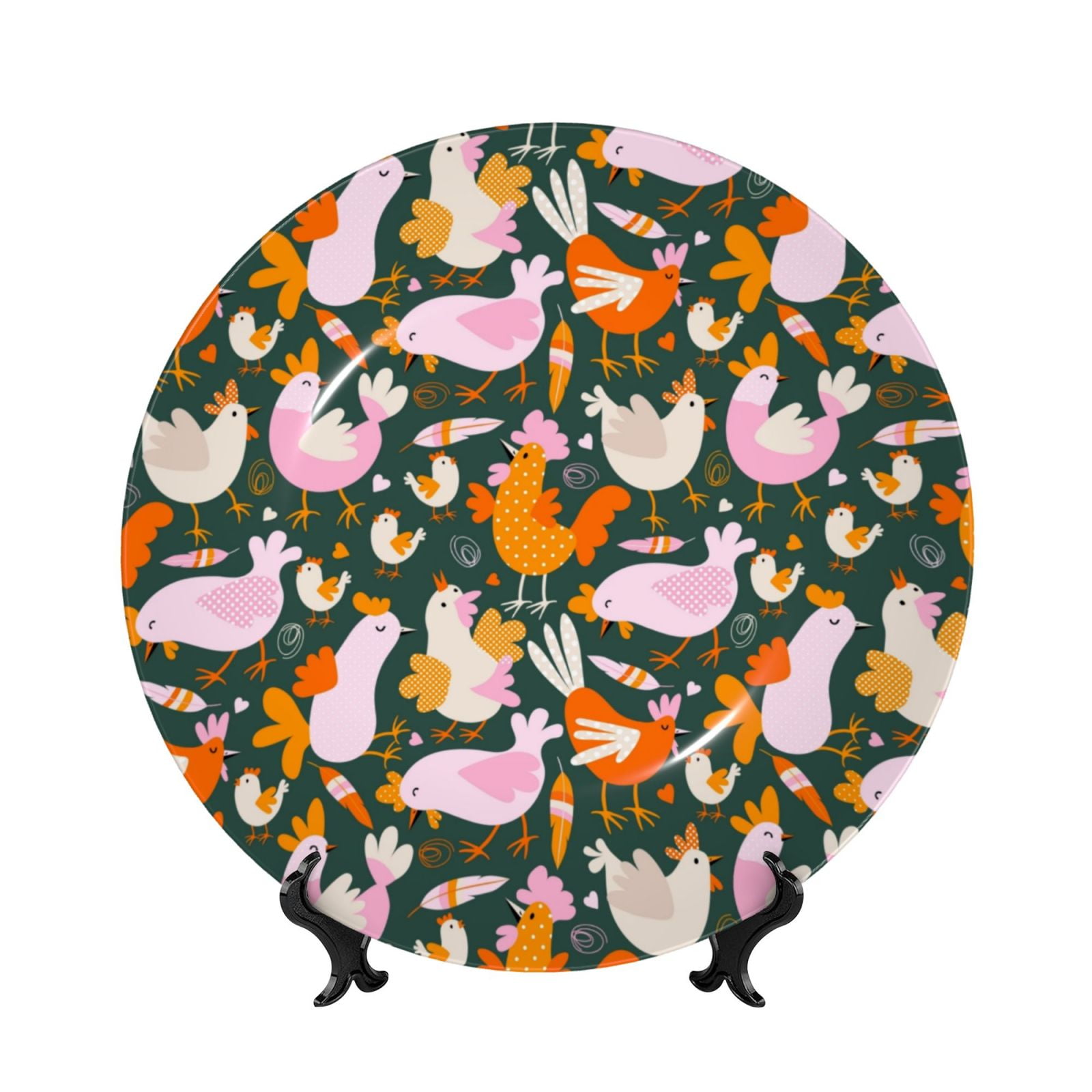 Bingfone Roosters and Chicks Print Bone China Dinner Decorative Plates ...