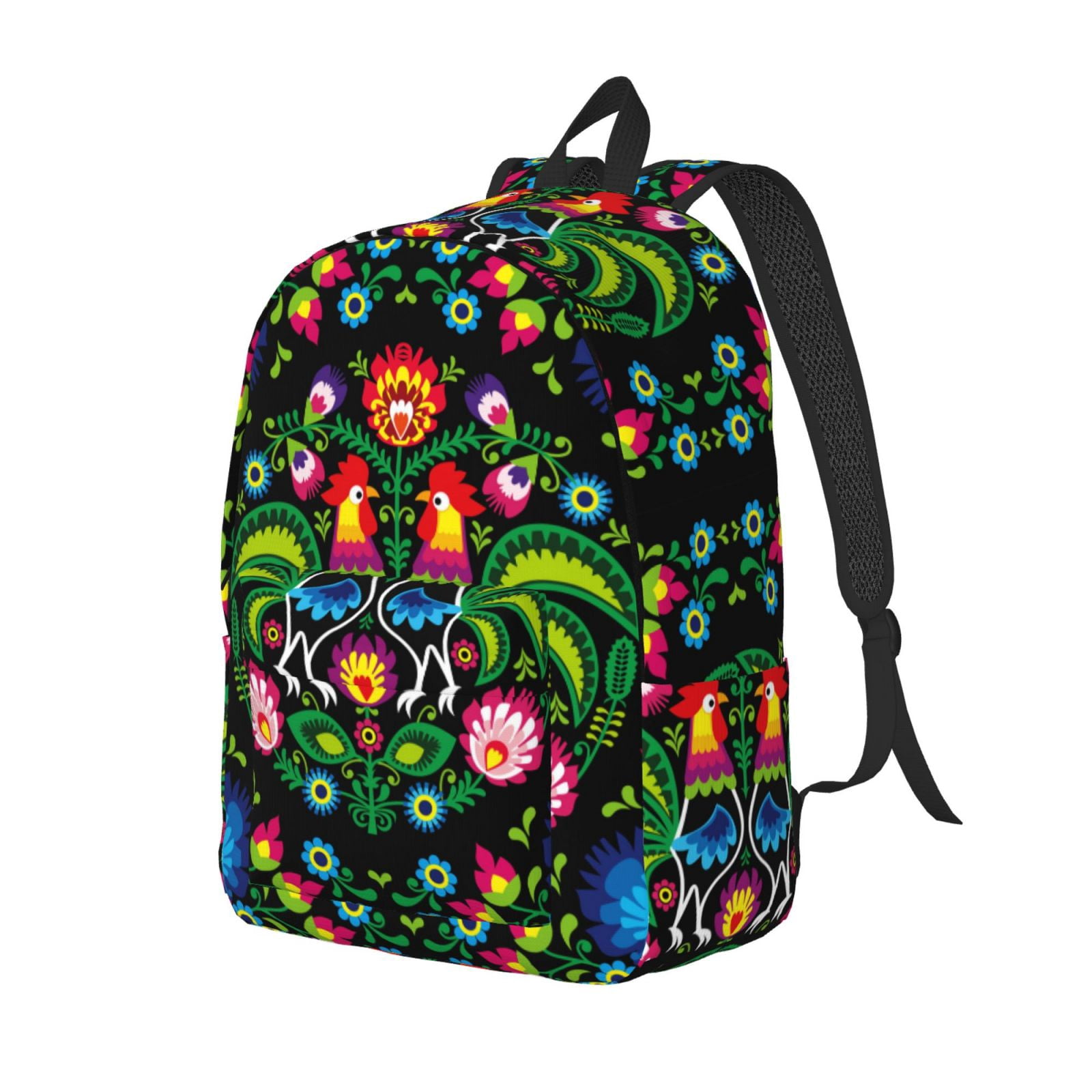 Bingfone Roosters and Flowers Print Canvas College Laptop Backpack ...