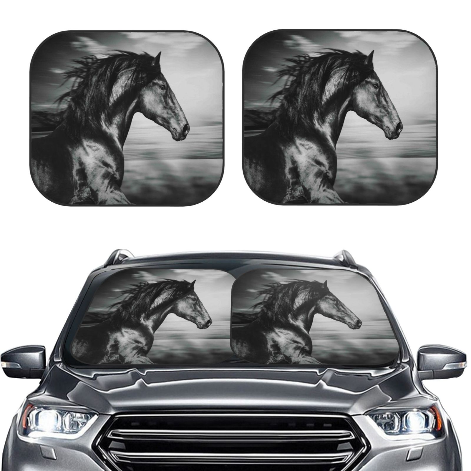 Bingfone Running Horse Black And White Print 2-Piece Sun Shade Front ...