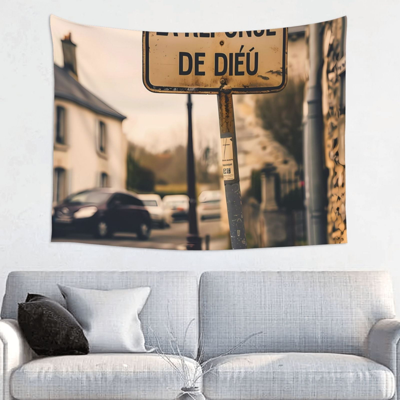 Bingfone Rustic French Signpost Tapestry Wall Hanging Decor for Living ...