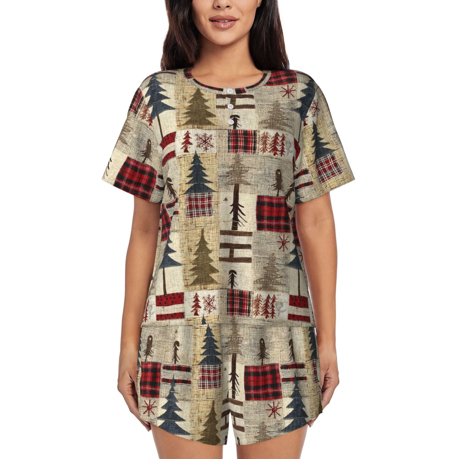 Bingfone Rustic Plaid Forest Lodge Print Pajamas Sets for Women Soft ...