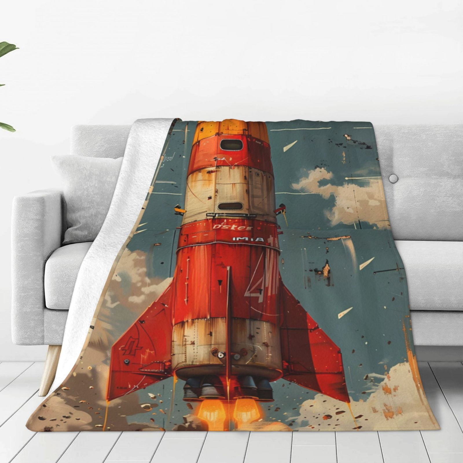 Bingfone Rusty Rocket Launch Print Flannel Fleece Blanket Throw Blanket for Bed,Sofa,Couch ...