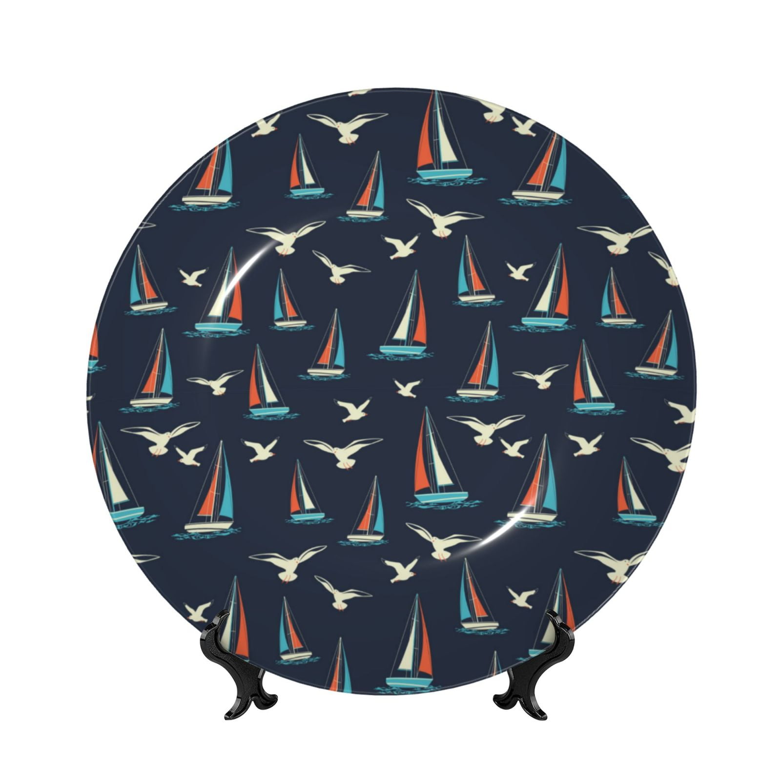 Bingfone Sailboat And Seagull Print Bone China Dinner Decorative Plates ...