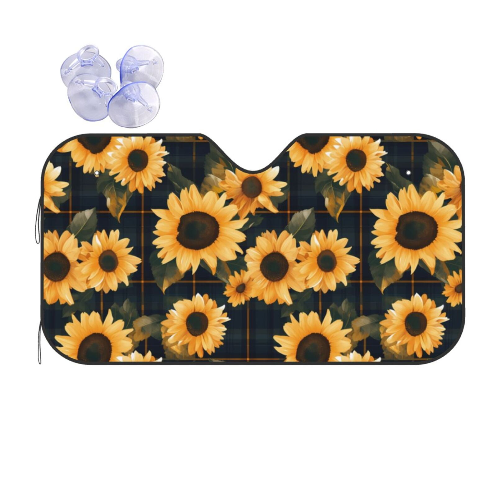 Bingfone Scottish Blue Plaid Sunflower Car Windshield Sun Shade ...