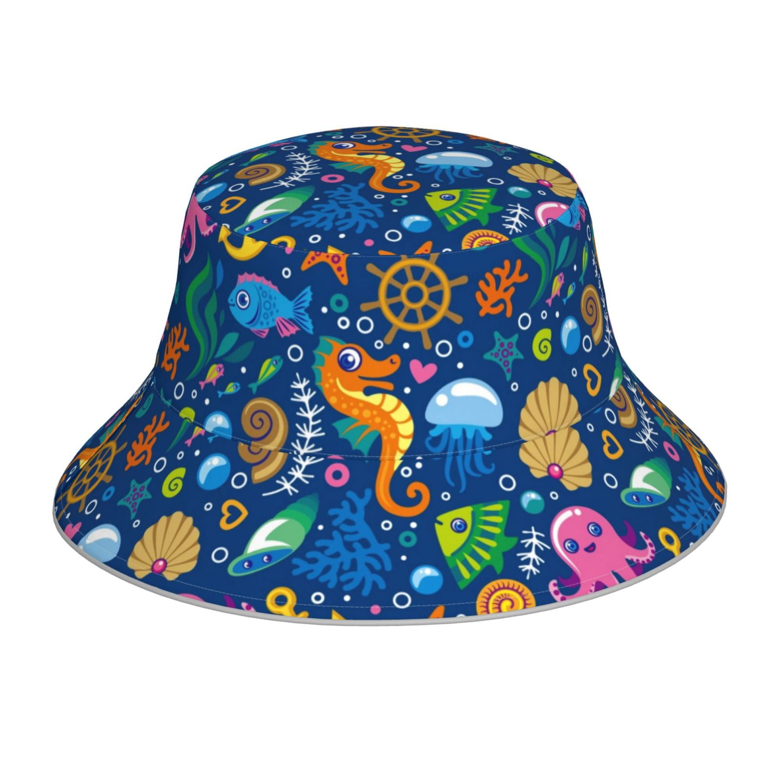 Bingfone Sea Fish Bucket Hat for Men Women,Packable Reversible Printed ...