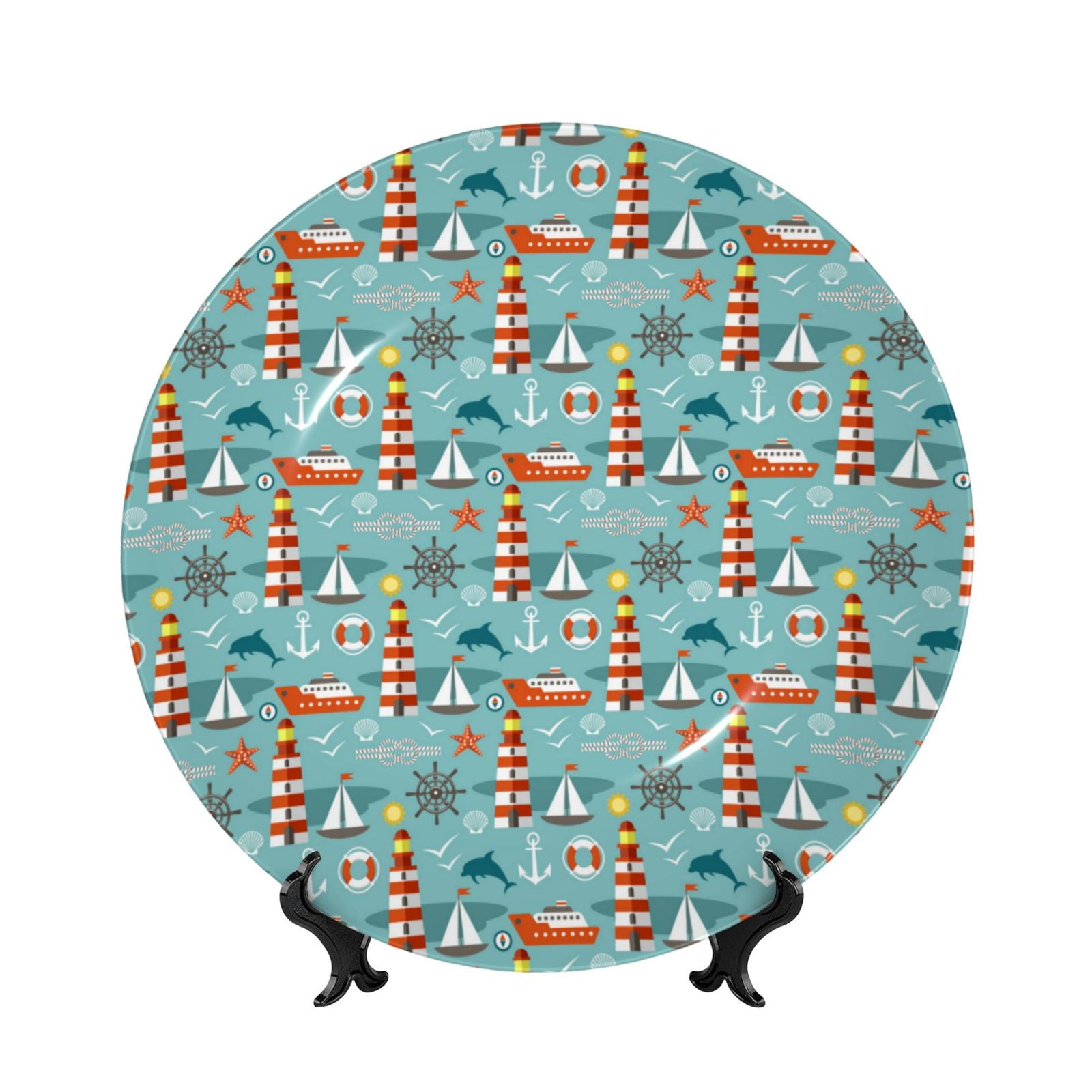 Bingfone Sea Lighthouse Print Bone China Dinner Decorative Plates ...