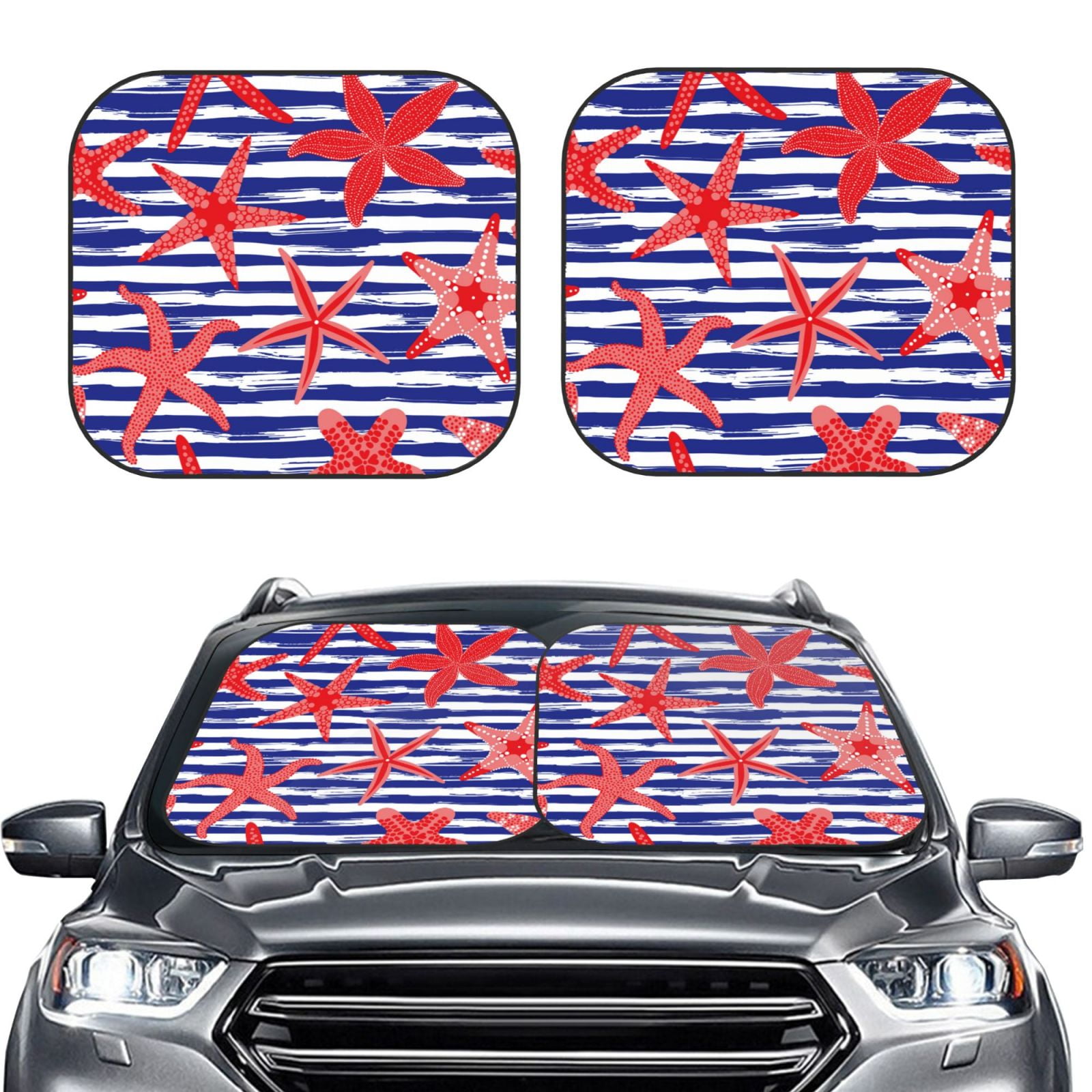 Bingfone Sea Stars Windshield Sun Shade 2-Piece Foldable Car Front ...