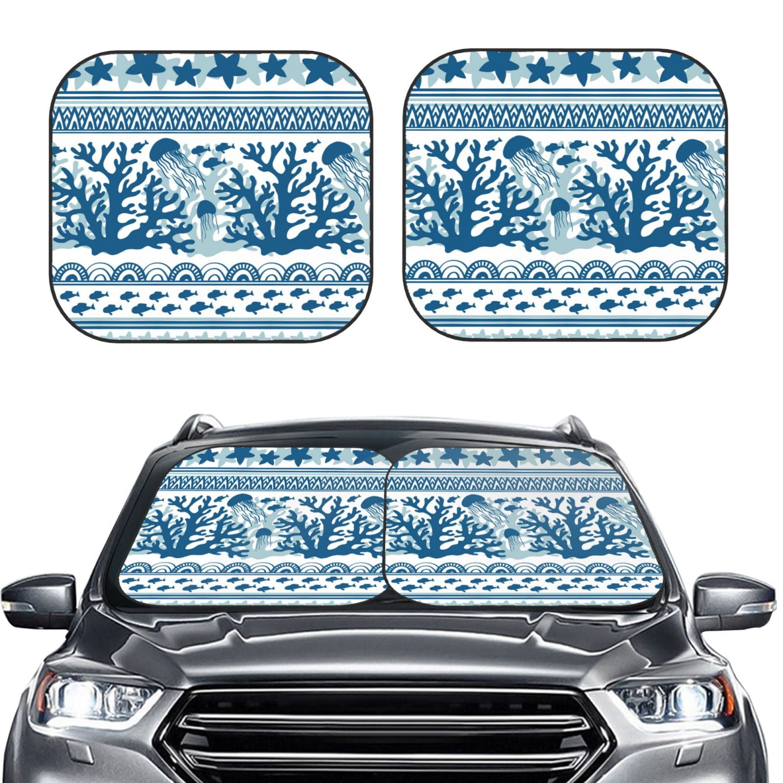 Bingfone Sea Underwater Jellyfish Windshield Sun Shade 2-Piece Foldable ...