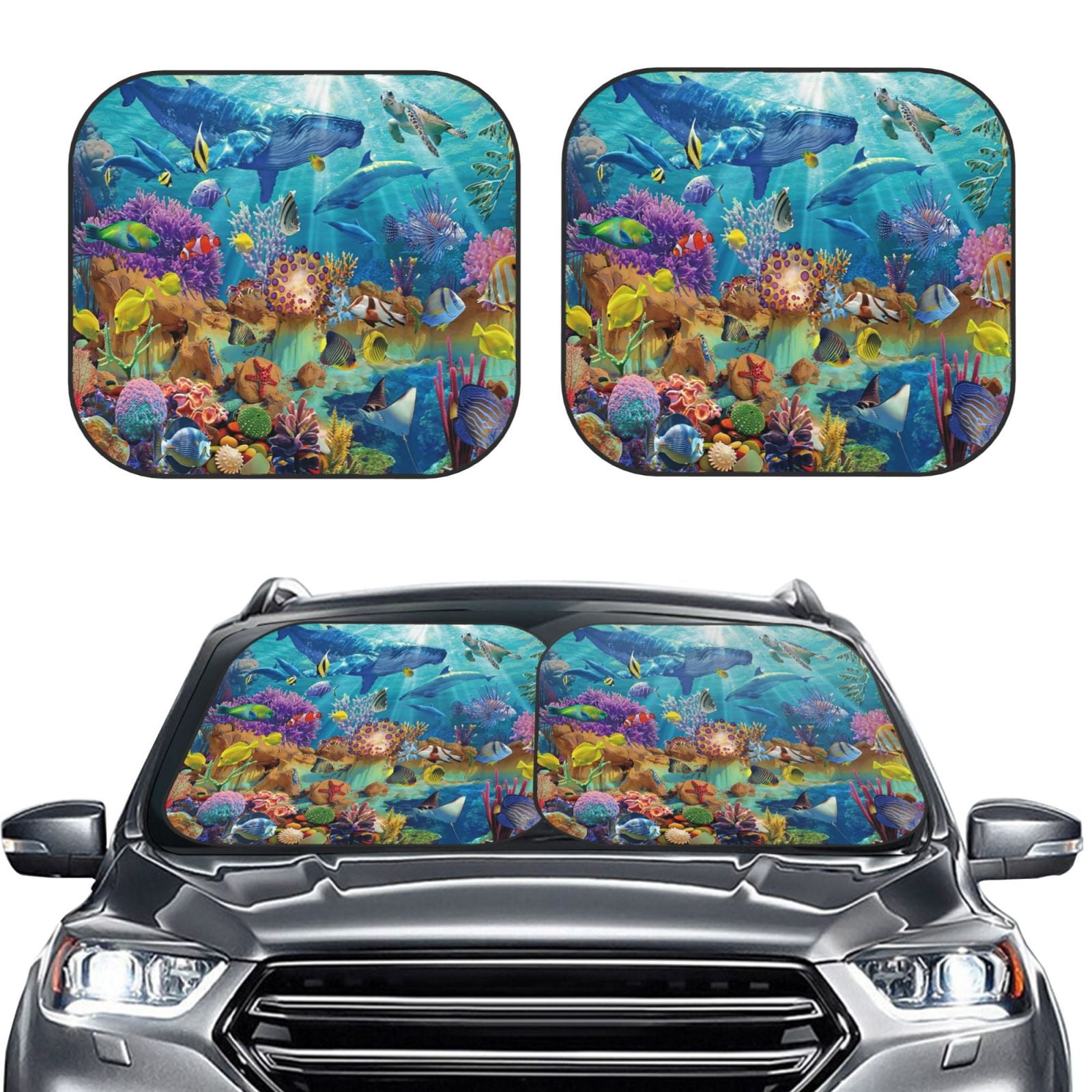 Bingfone Sea World Print 2-Piece Sun Shade Front Windshield - Foldable ...