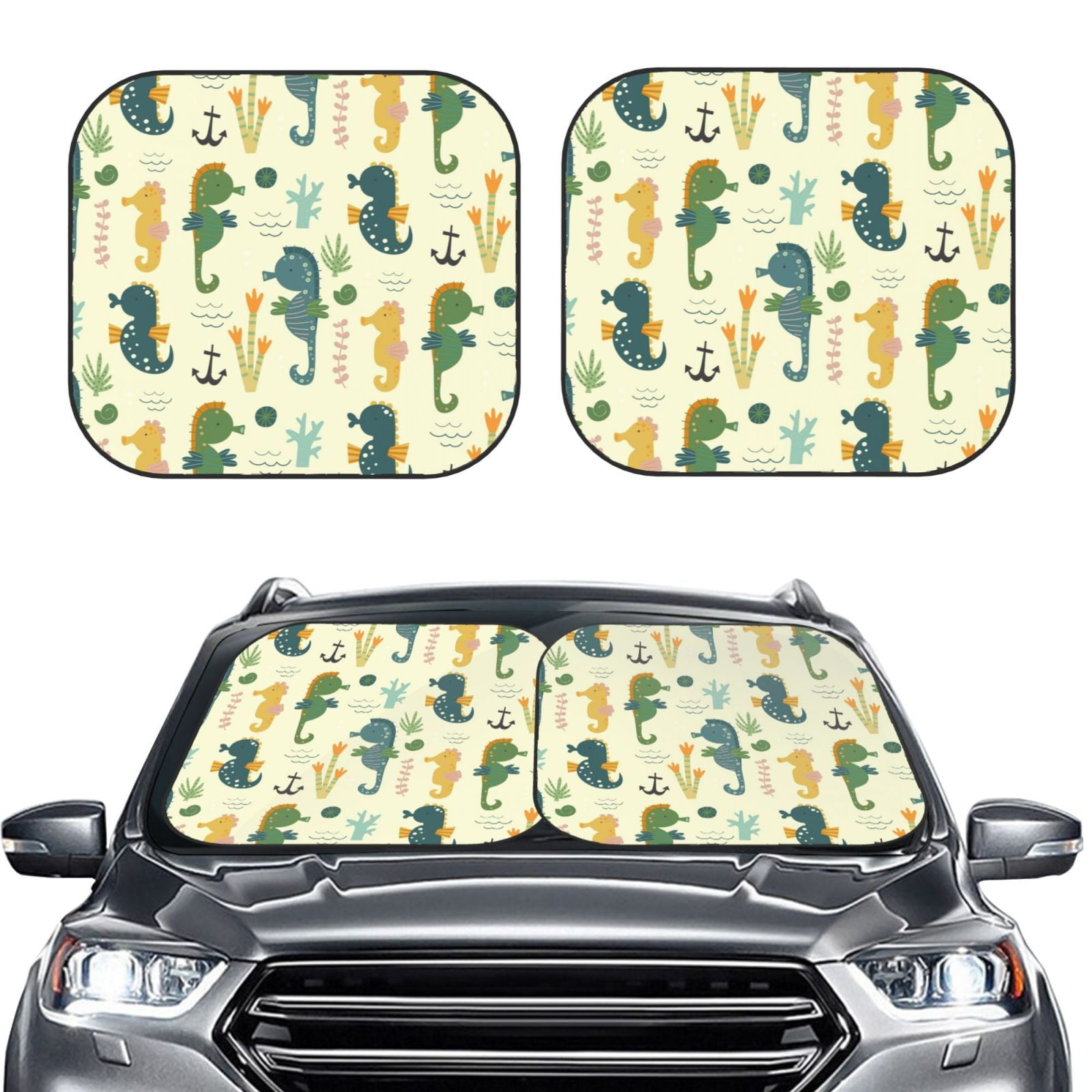 Bingfone Seahorse Windshield Sun Shade 2-Piece Foldable Car Front ...