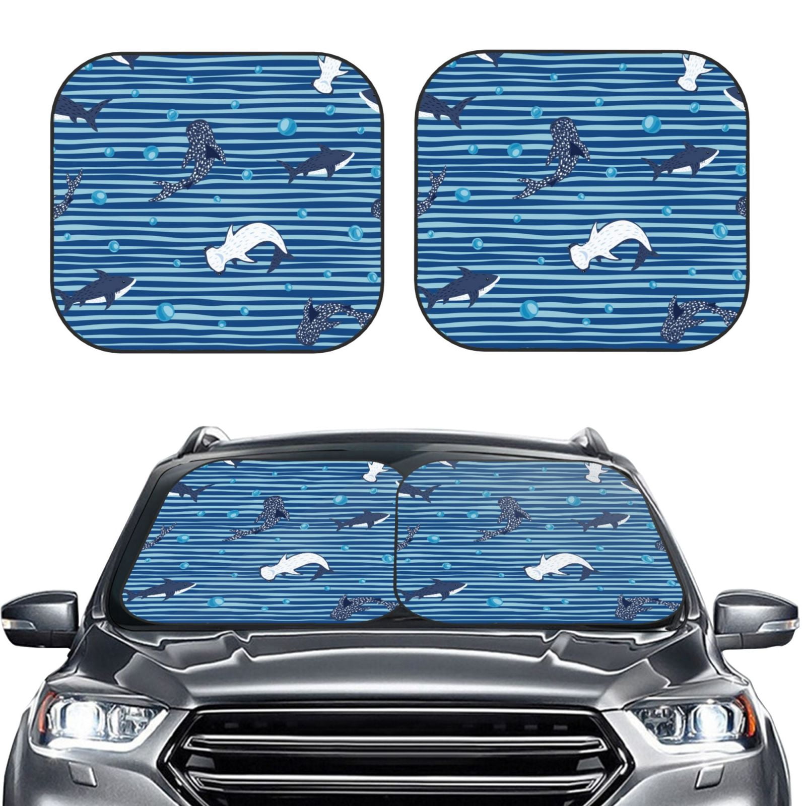 Bingfone Sharks On White Blue Striped Windshield Sun Shade 2-Piece ...